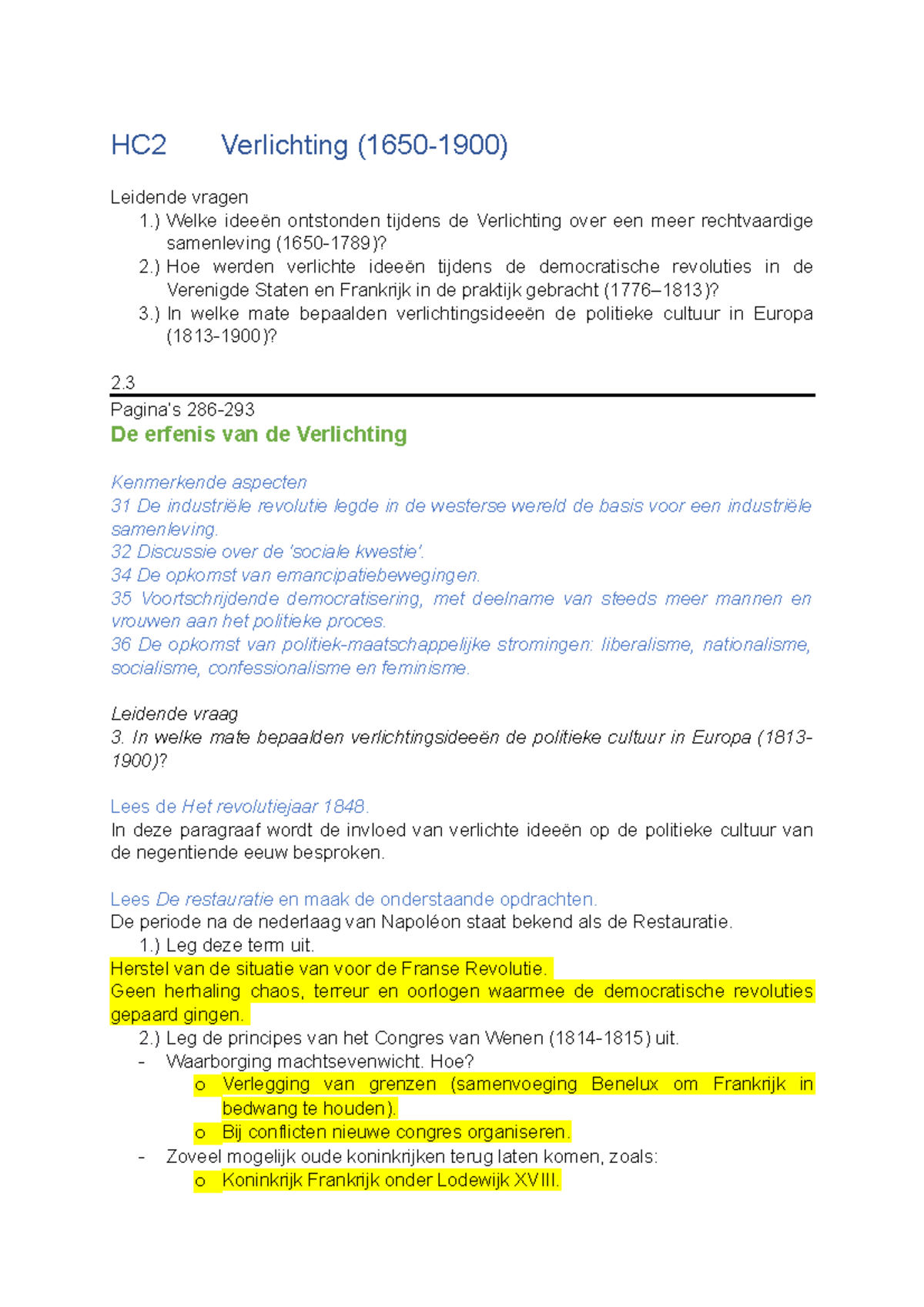 HC2.3 Verlichting (1650-1900) antwoorden 2021 - Bioquimica - ENEB - Studocu