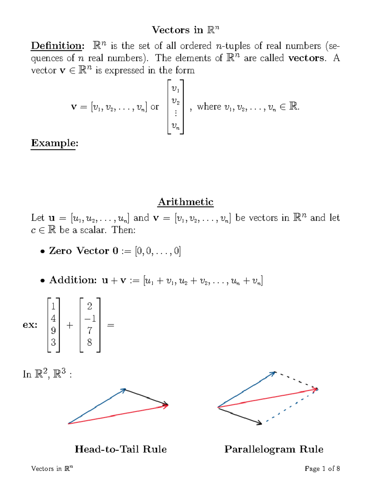 Vectors in R^n Mathb 125 - Vectors in Rn Definition: Rn is the set of ...