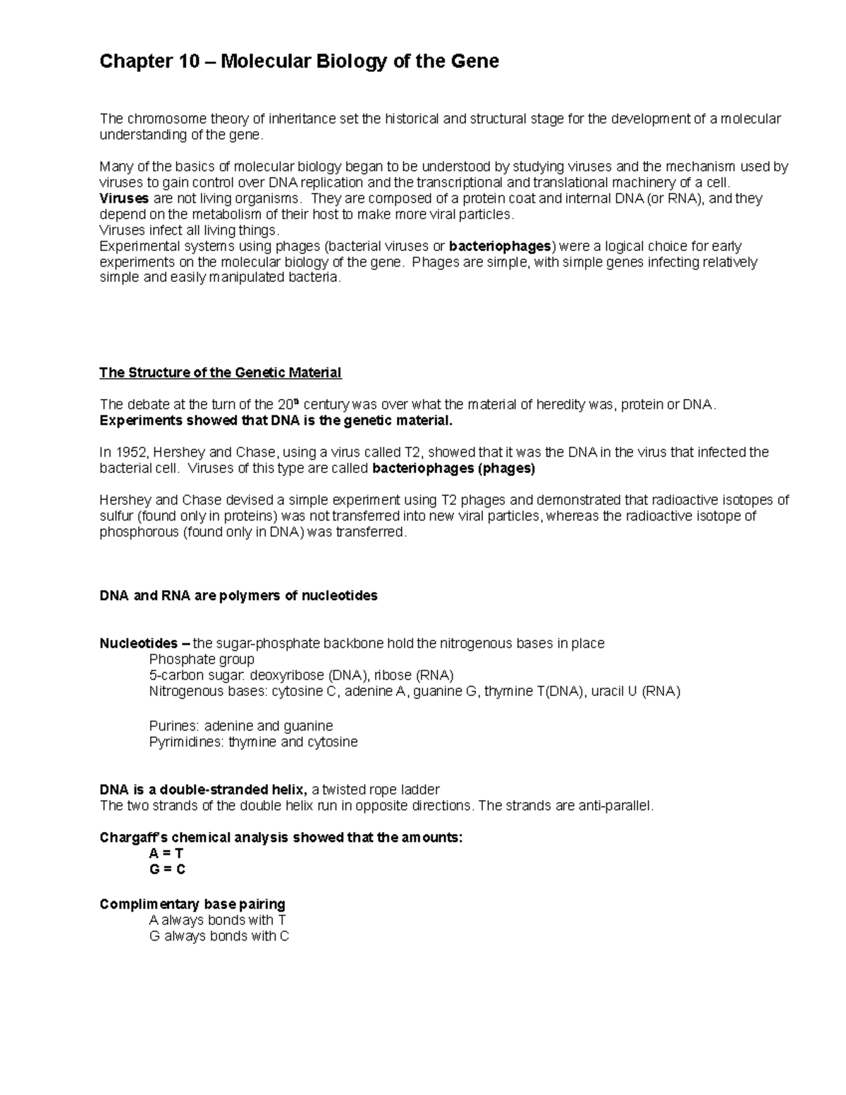 Chapter 10- Molecular Biology of the Gene - Chapter 10 – Molecular ...