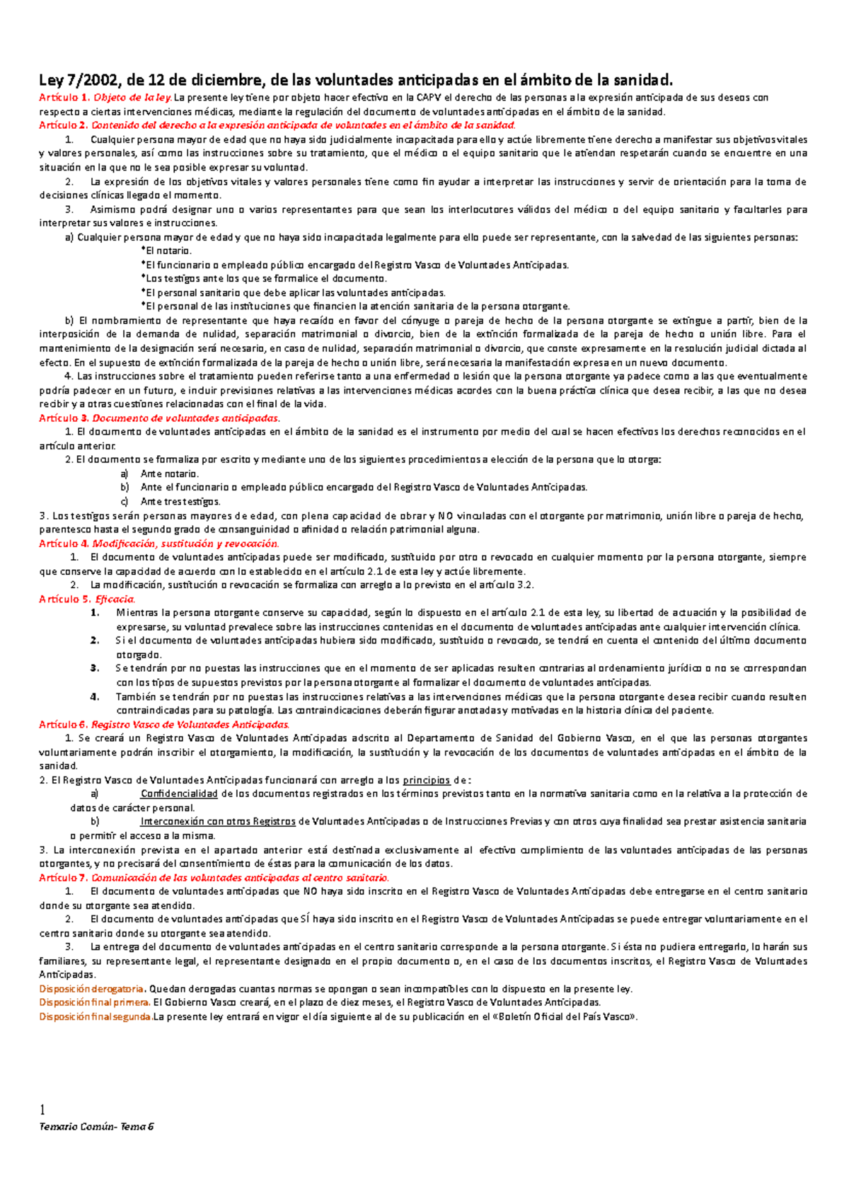 6. Resumen LEY 7 2002 Voluntades Anticipadas BOE-A-2011-19056 ...