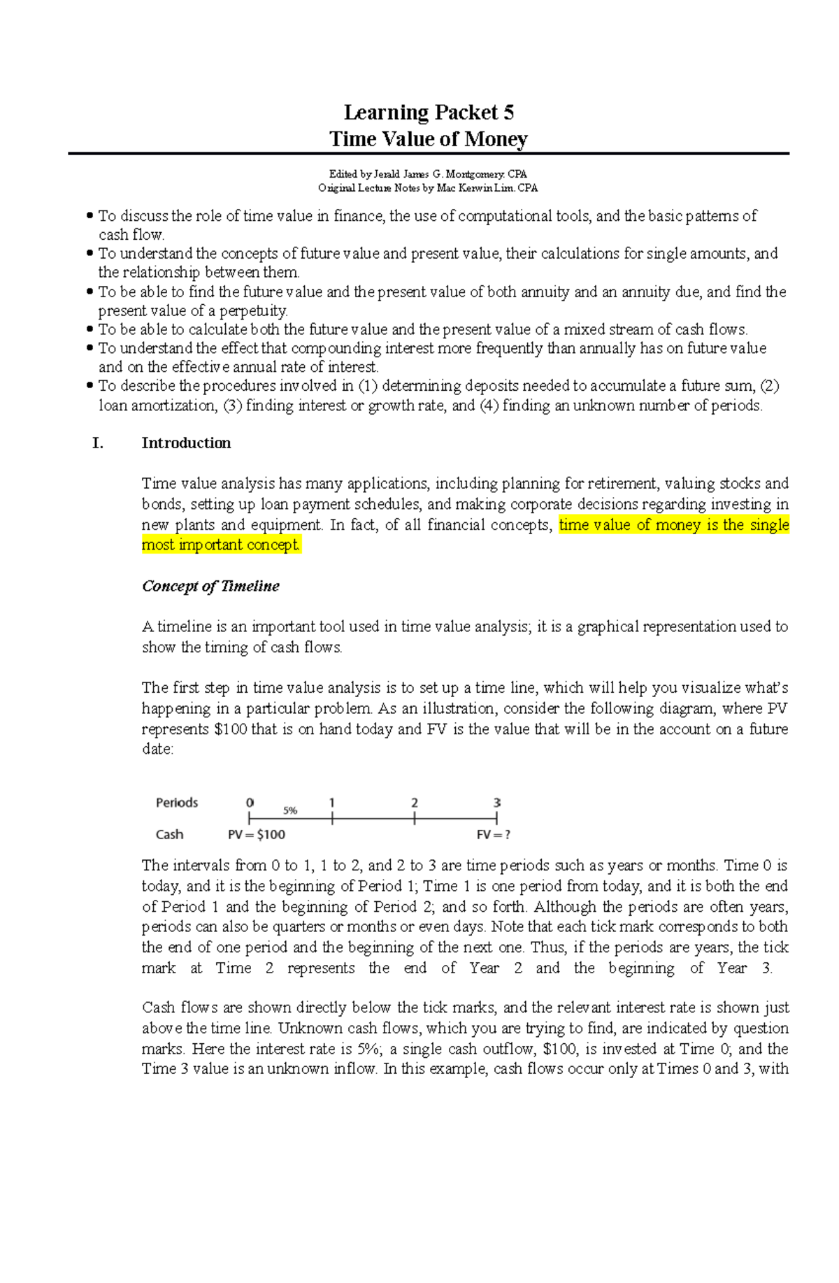 Learning-Packet-5 - Lecture notes 1-5 - Learning Packet 5 Time Value of ...