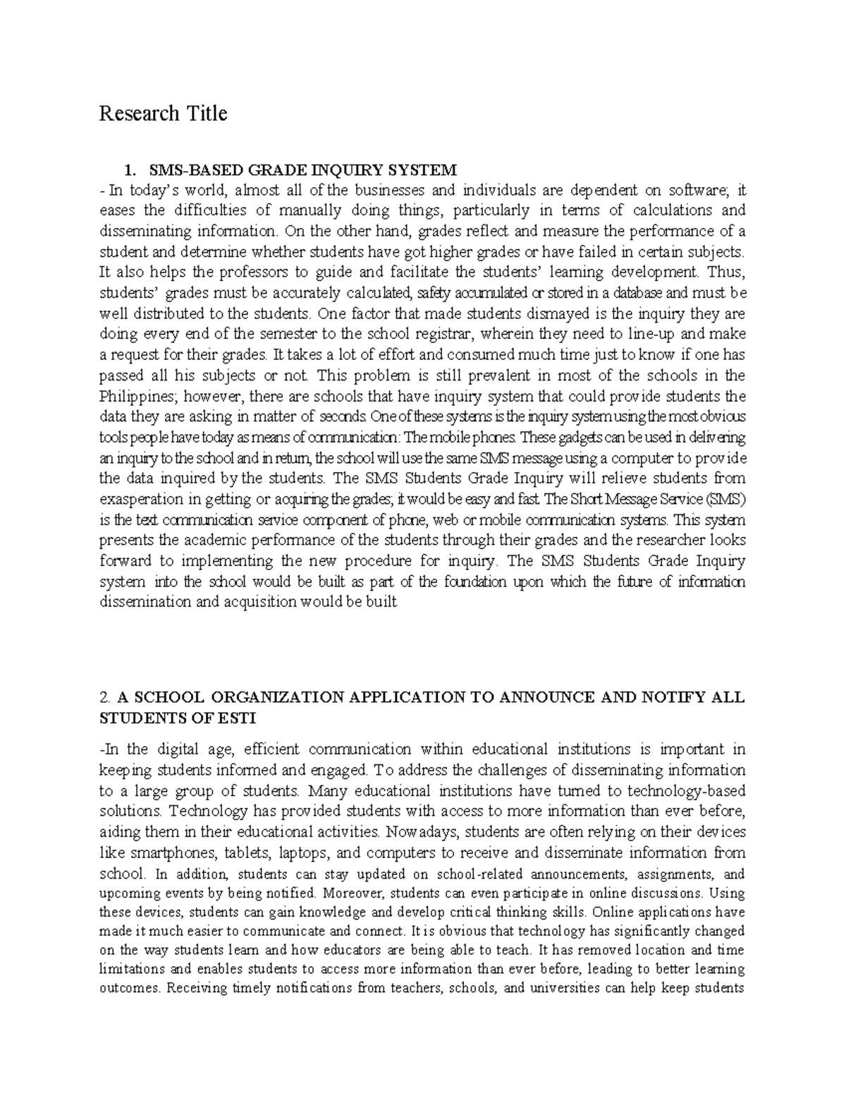 Research Title - dgasd - Research Title 1. SMS-BASED GRADE INQUIRY ...