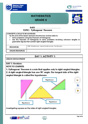 Pythag Theorem detailed Lesson plan Grade 9 - This resource was ...