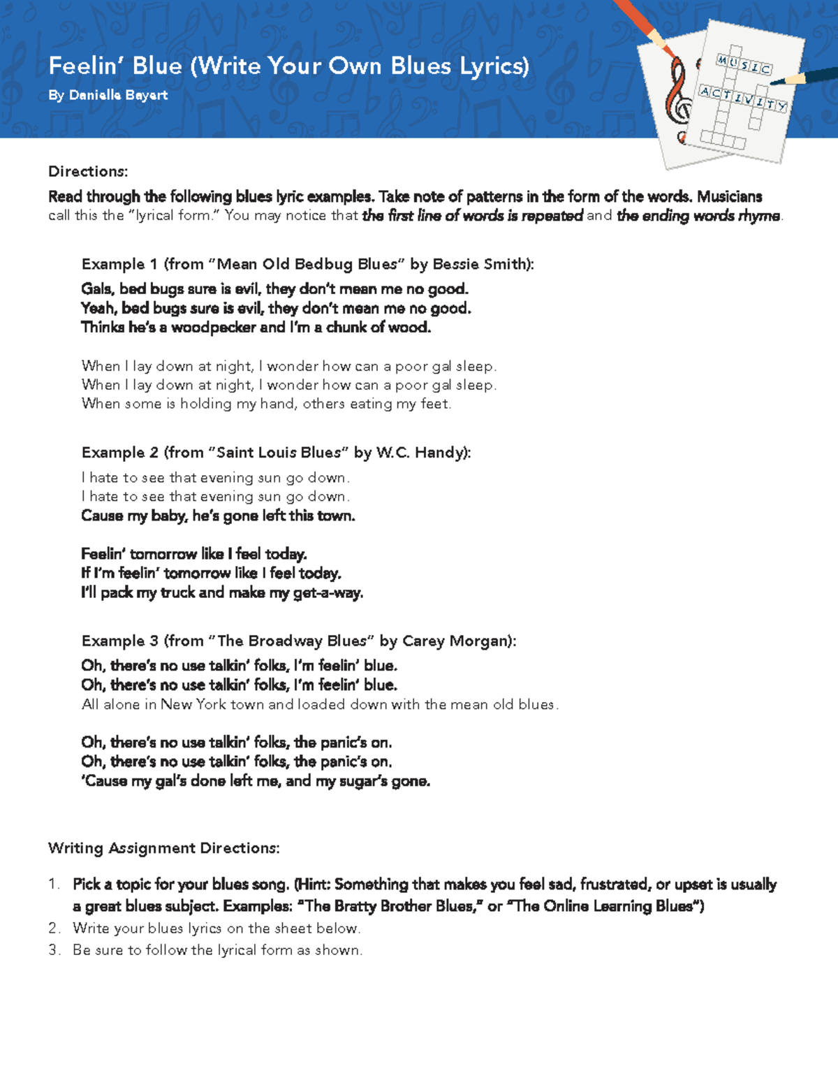 Feeling Blue Write Your Own Blues - ” You may notice that and. Example ...