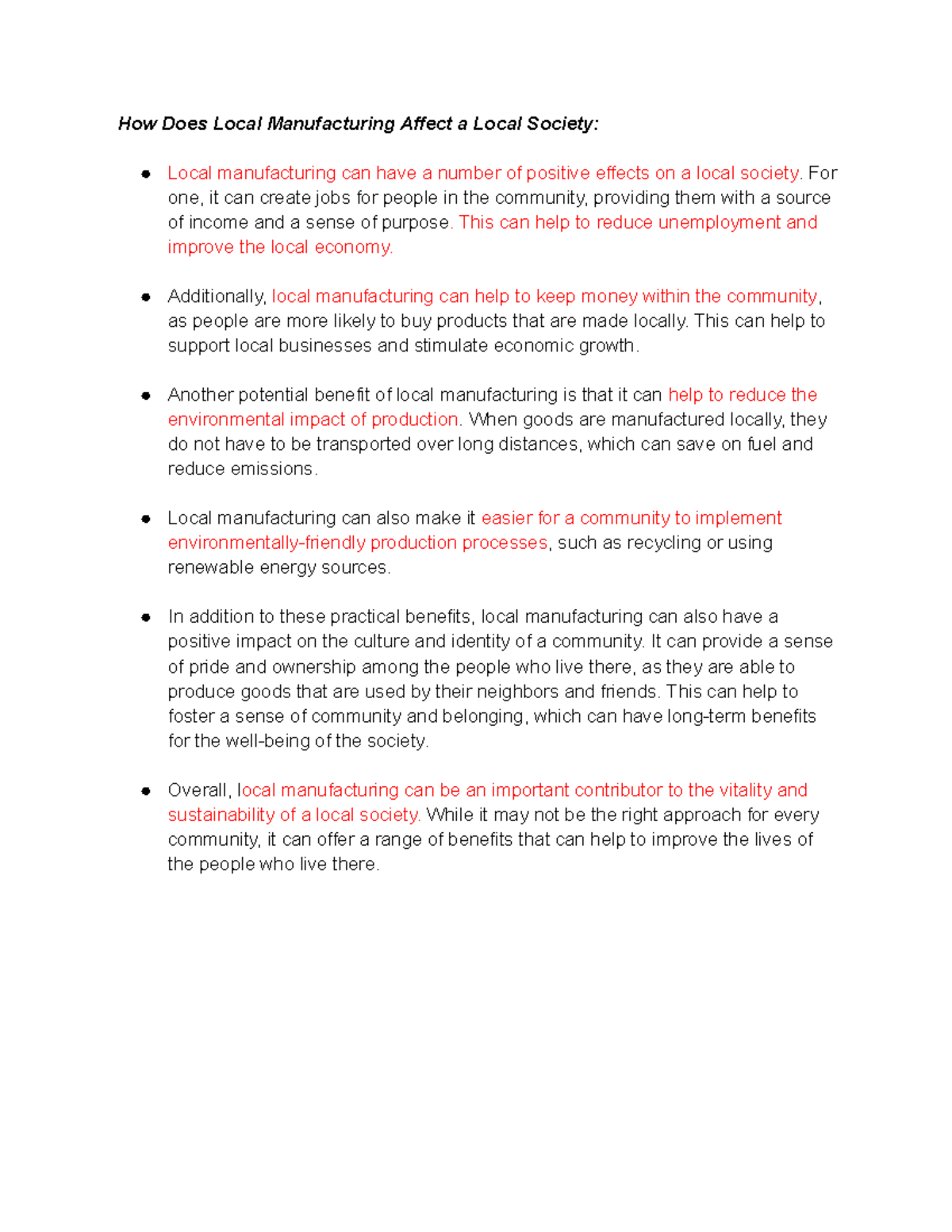 Notes on How Does Local Manufacturing Affect a Local Society - How Does ...