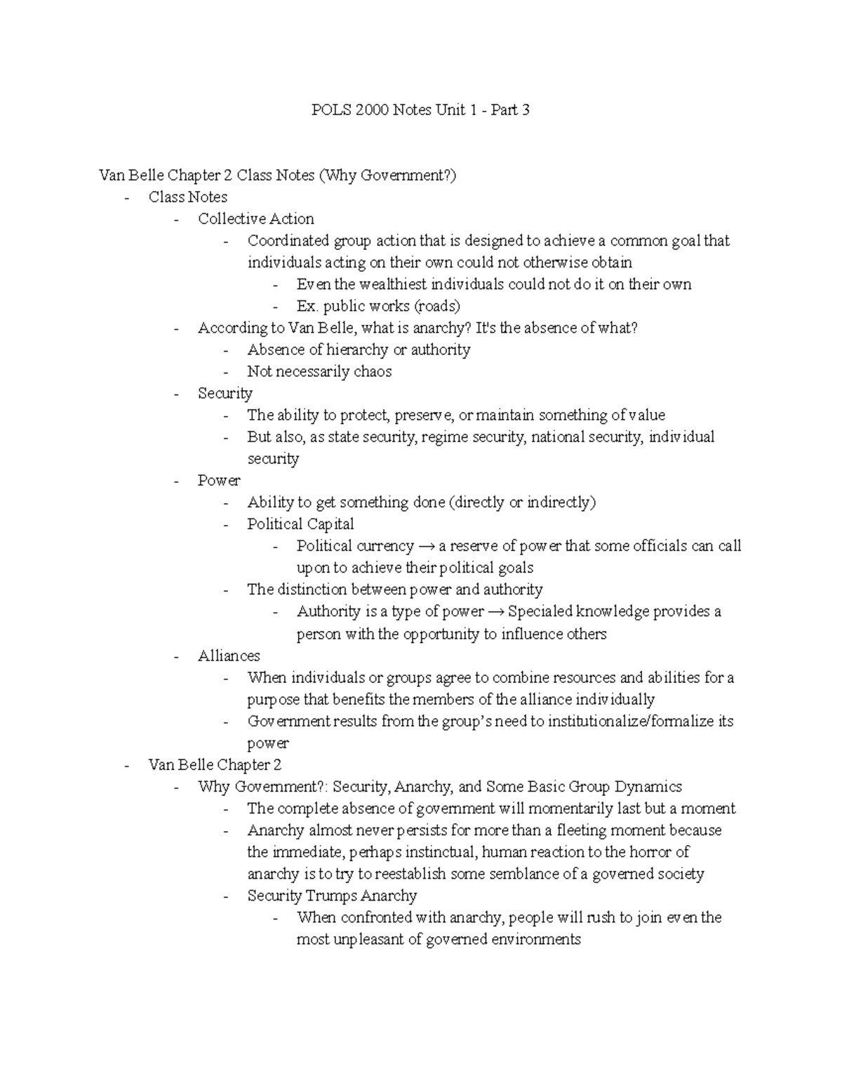 POLS 2000 Notes - Part 3 - POLS 2000 Notes Unit 1 - Part 3 Van Belle ...