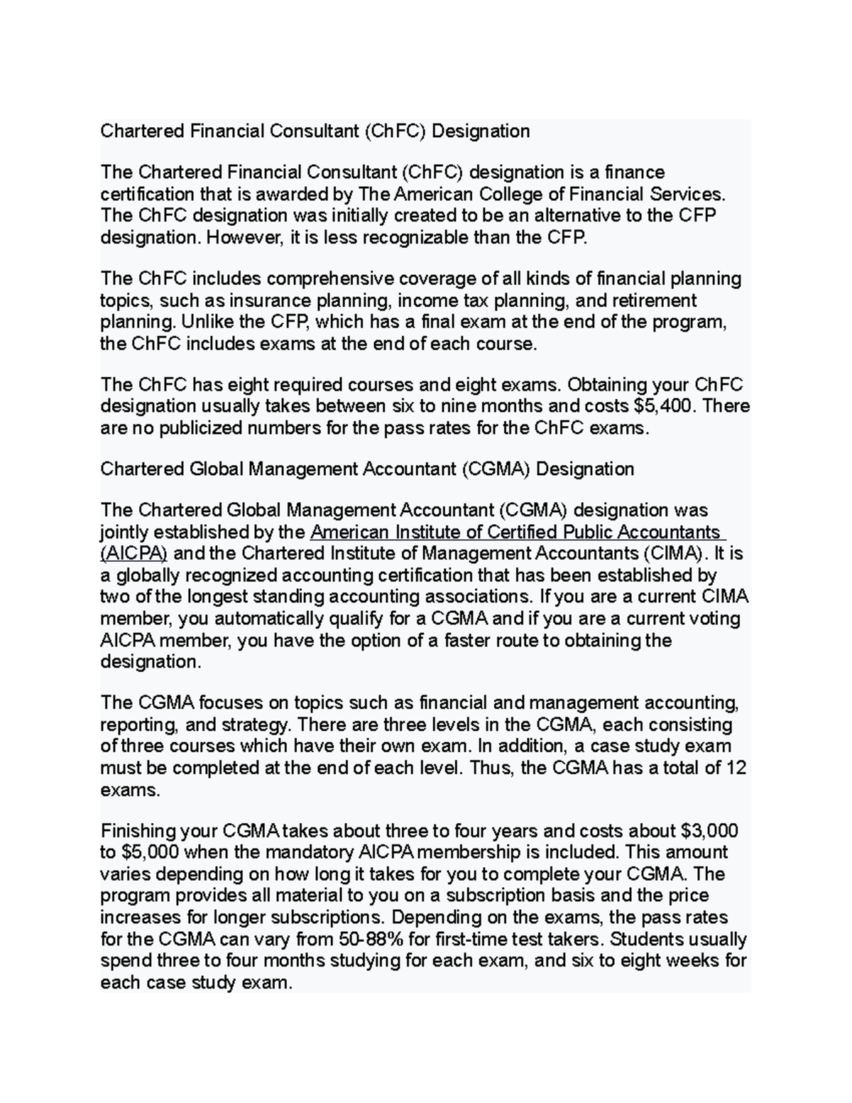 Chartered Financial Consultant - The ChFC designation was initially ...