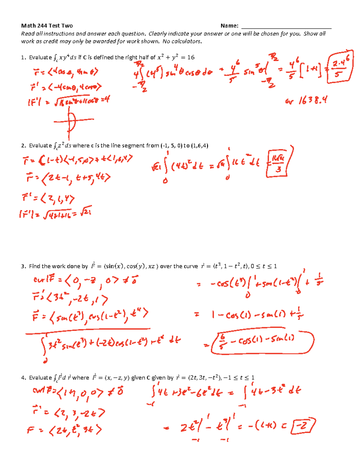Math 244 Test Two - Practice exam 2 - Math 244 Test Two Name