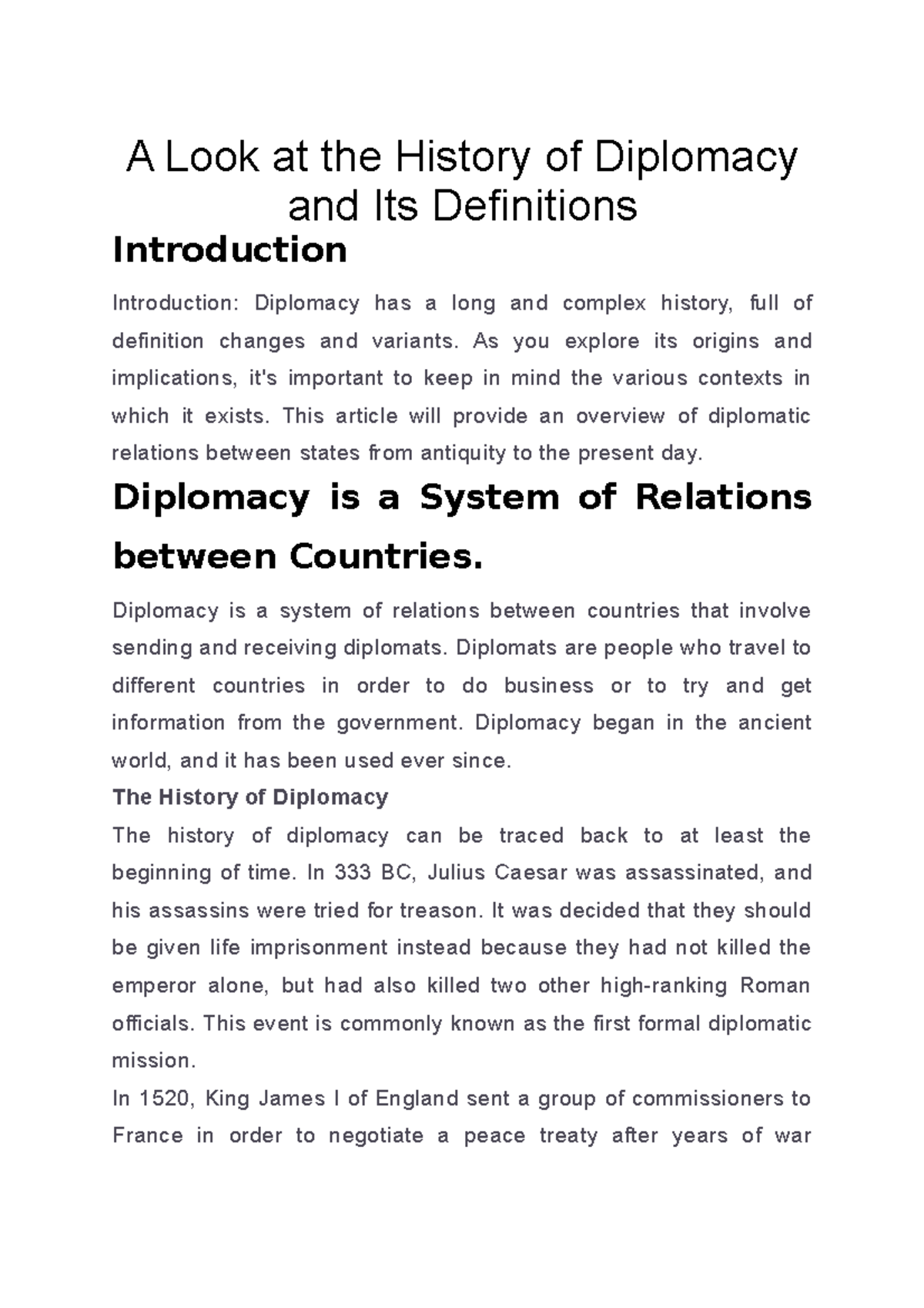 A Look at the History of Diplomacy and Its Definitions - A Look at the ...