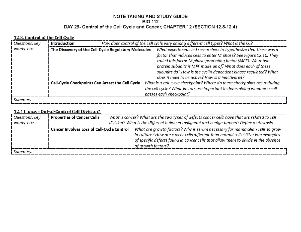 Day 29 Note Taking Guide BIO 112-Ch - NOTE TAKING AND STUDY GUIDE BIO ...