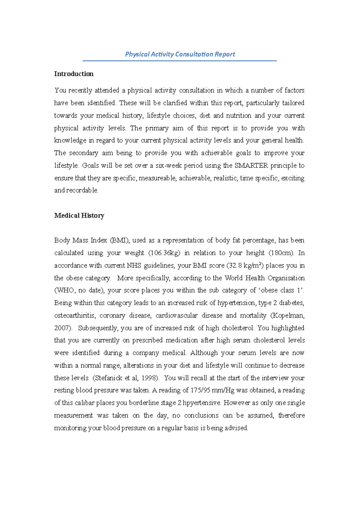 Client Report - Physical Activity Consultation Report Introduction You ...