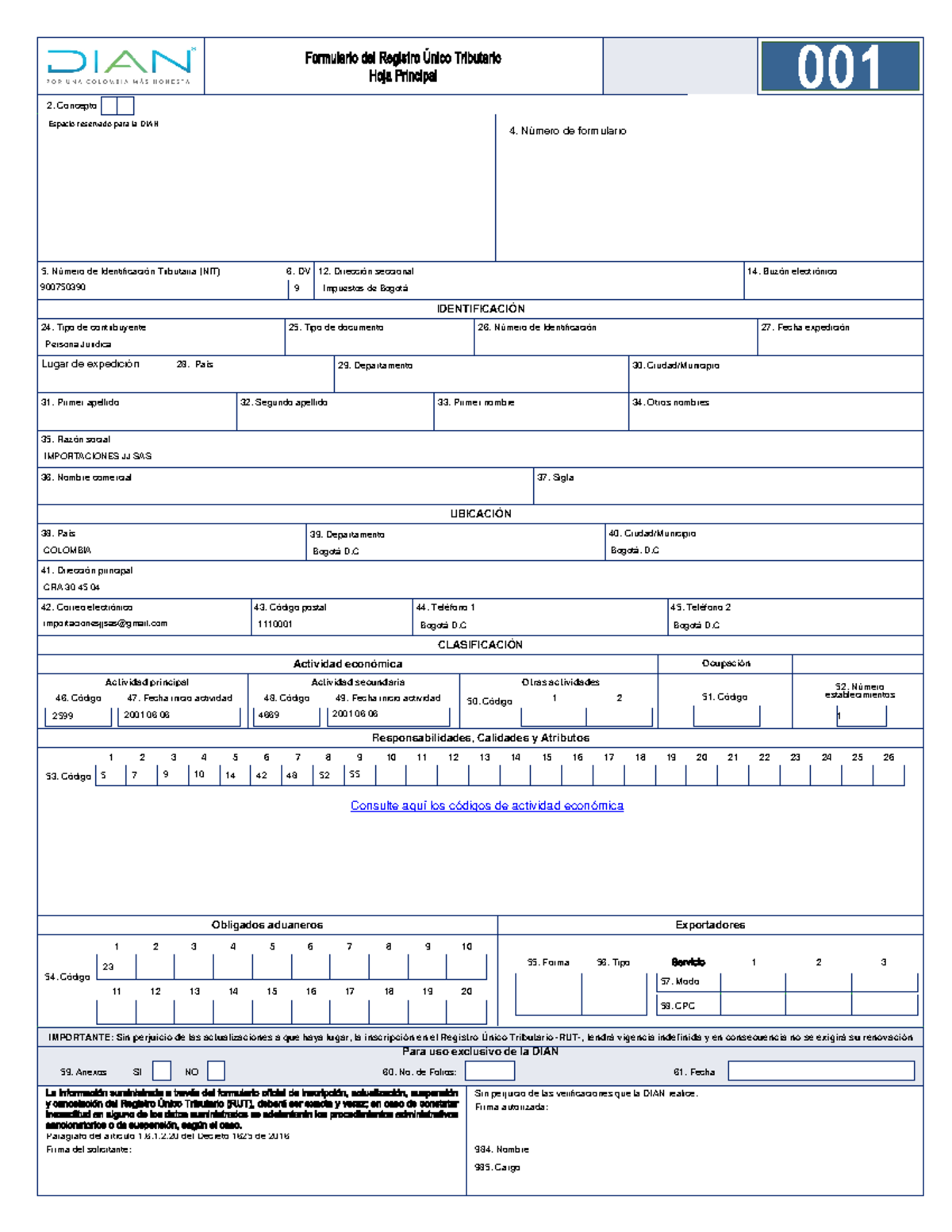 RUT Editable PARA Envio A LA DIAN - Exportadores Para uso exclusivo de ...