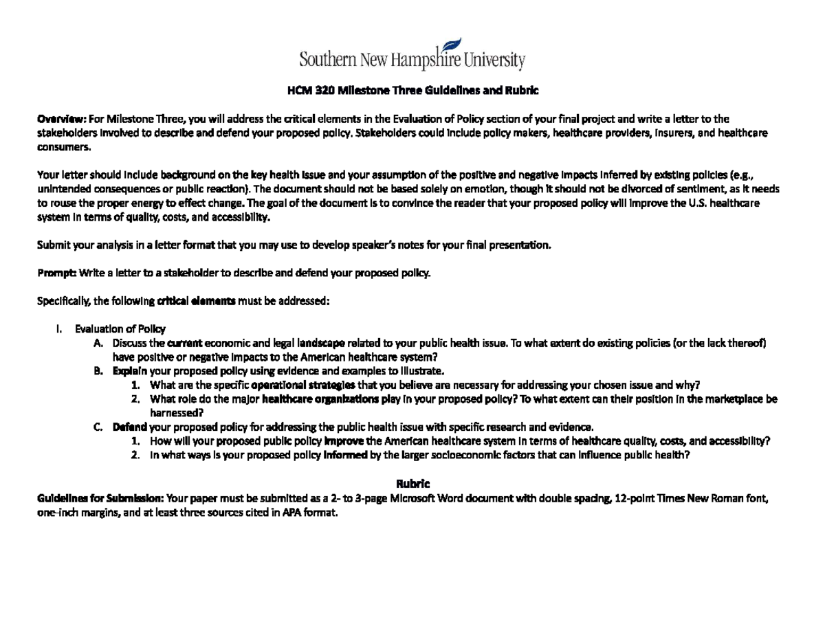 HCM 320 Milestone 3 - HCM320 - Studocu