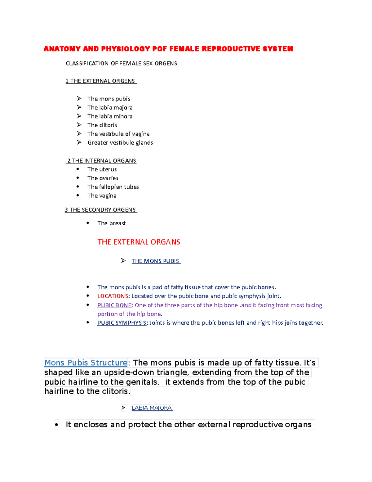 Anatomy and physiology of female reproductive system - ANATOMY AND ...