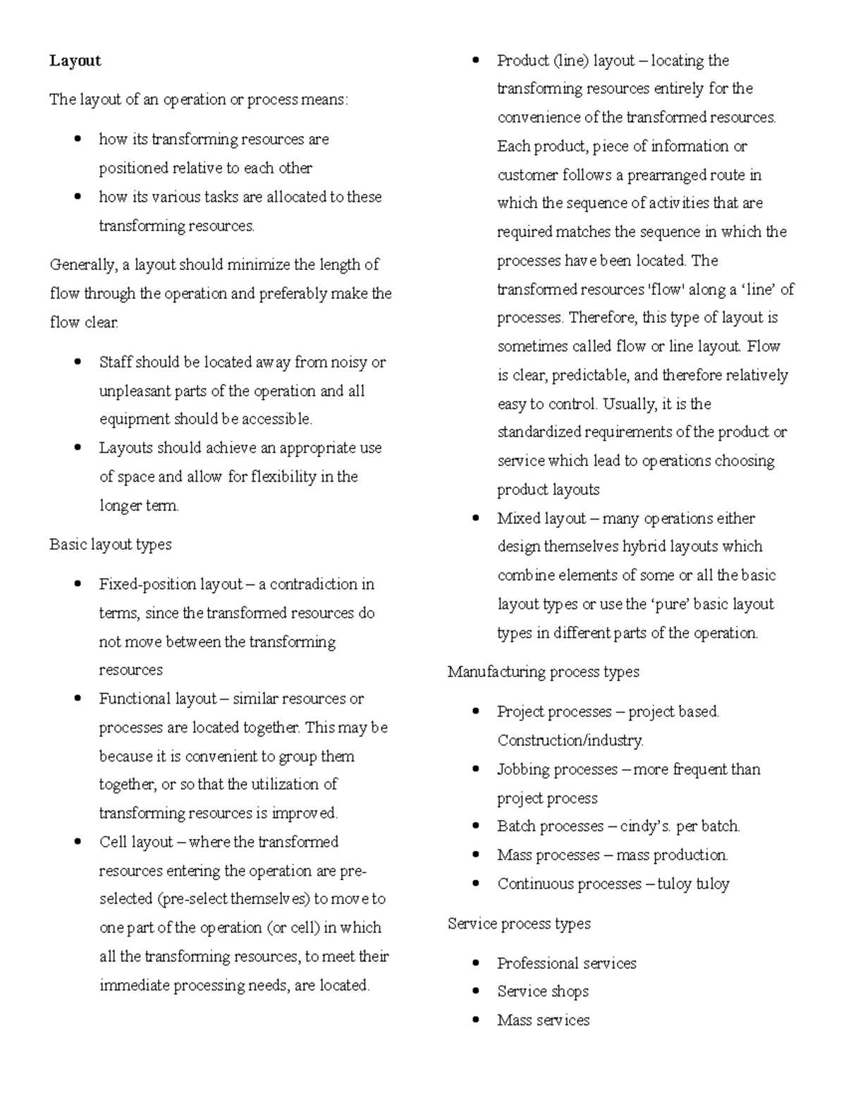 Omtqm Finals - Layout The layout of an operation or process means: how ...