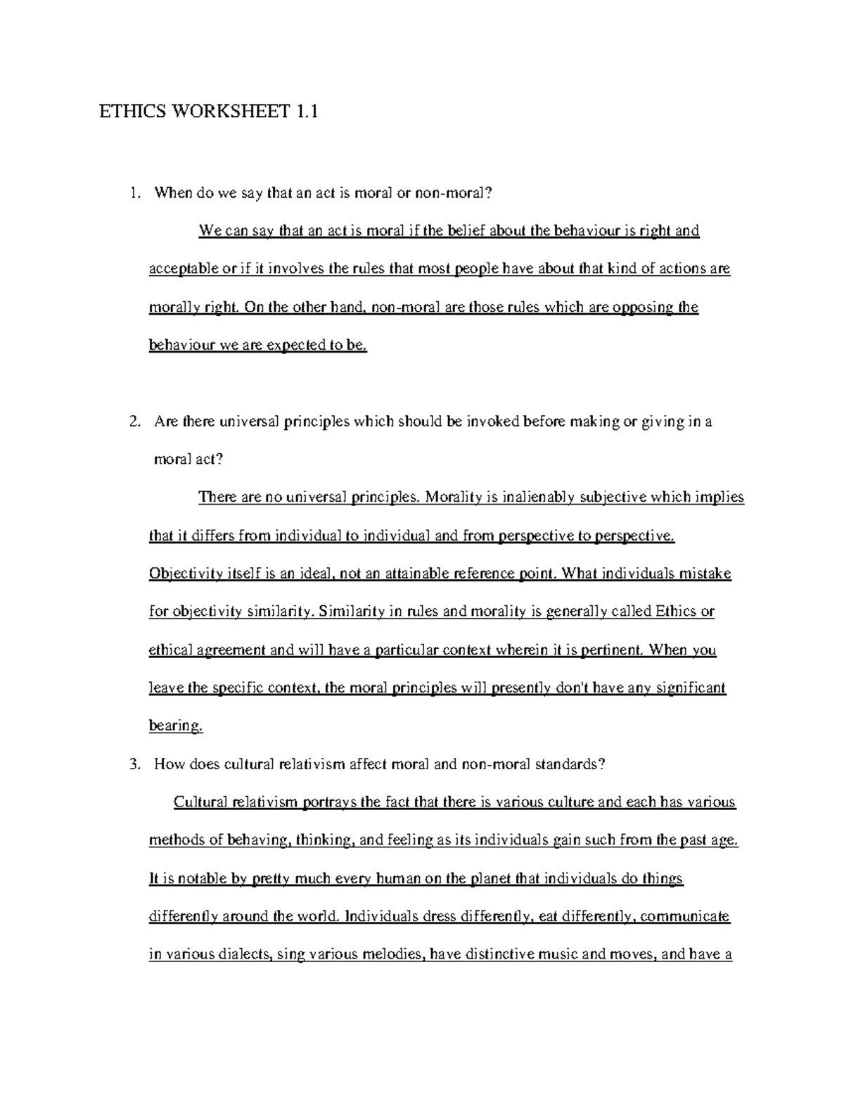 First Sem_Financial Management_Ethics - ETHICS WORKSHEET 1. When do we ...