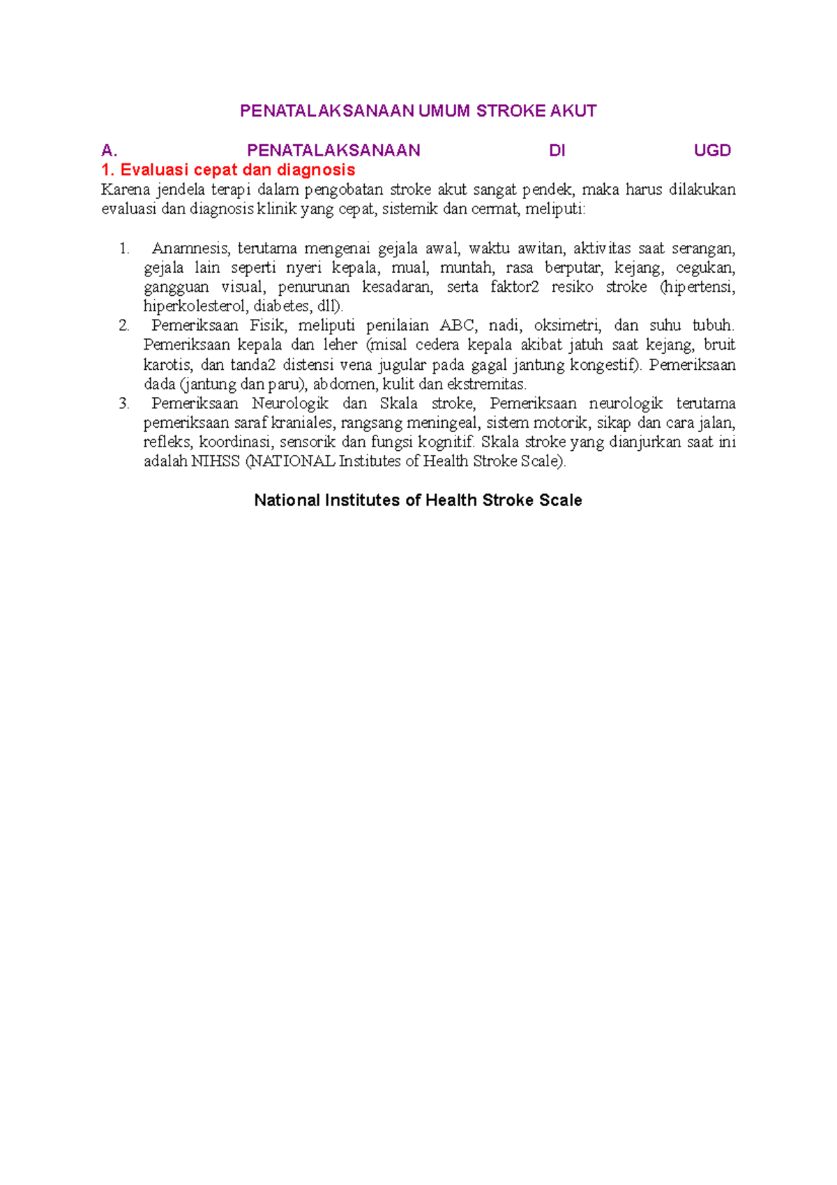 Penatalaksanaan UMUM Stroke AKUT - PENATALAKSANAAN UMUM STROKE AKUT A ...