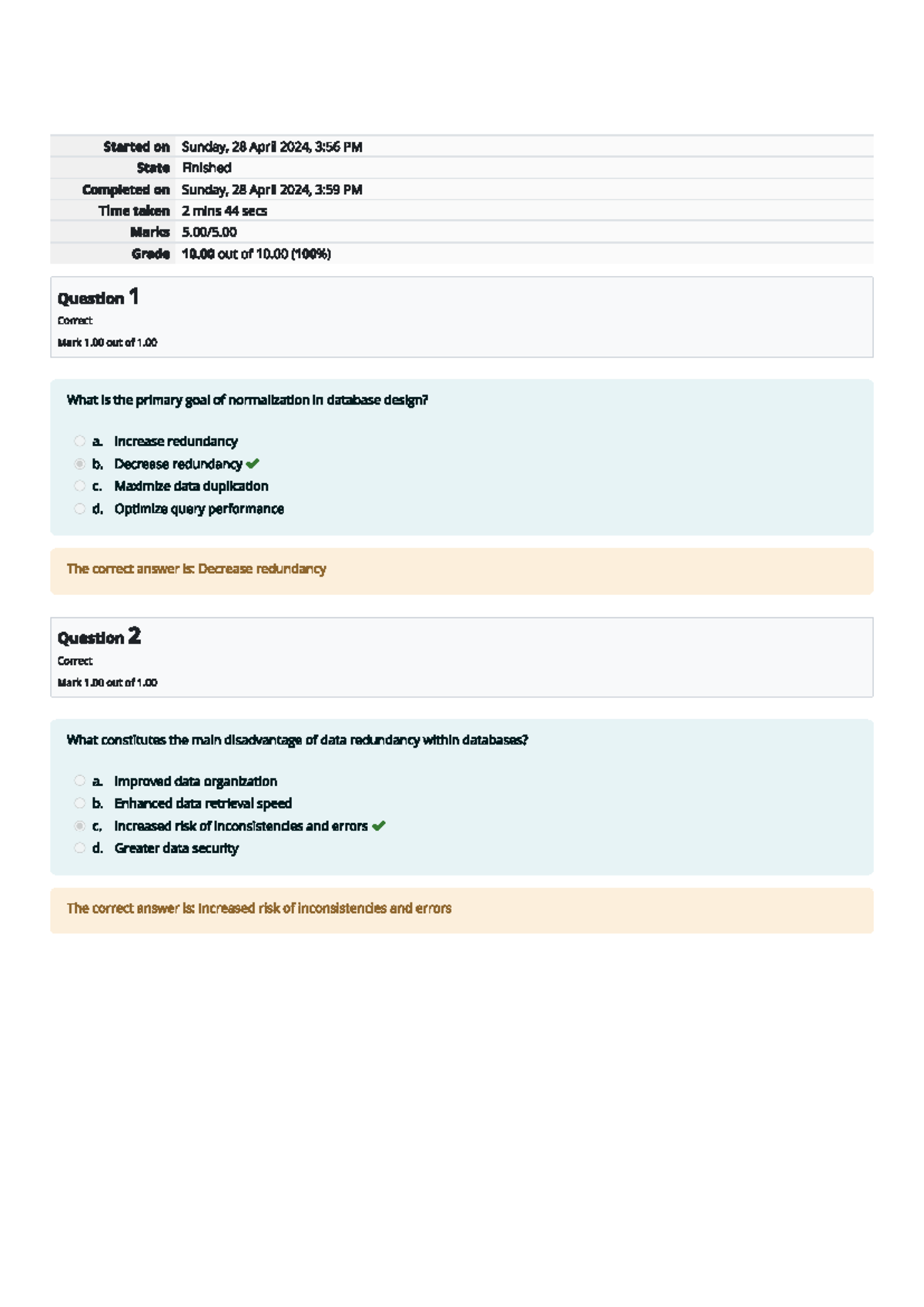 Self-Quiz Unit 3 Attempt review - CS 2203 - Studocu