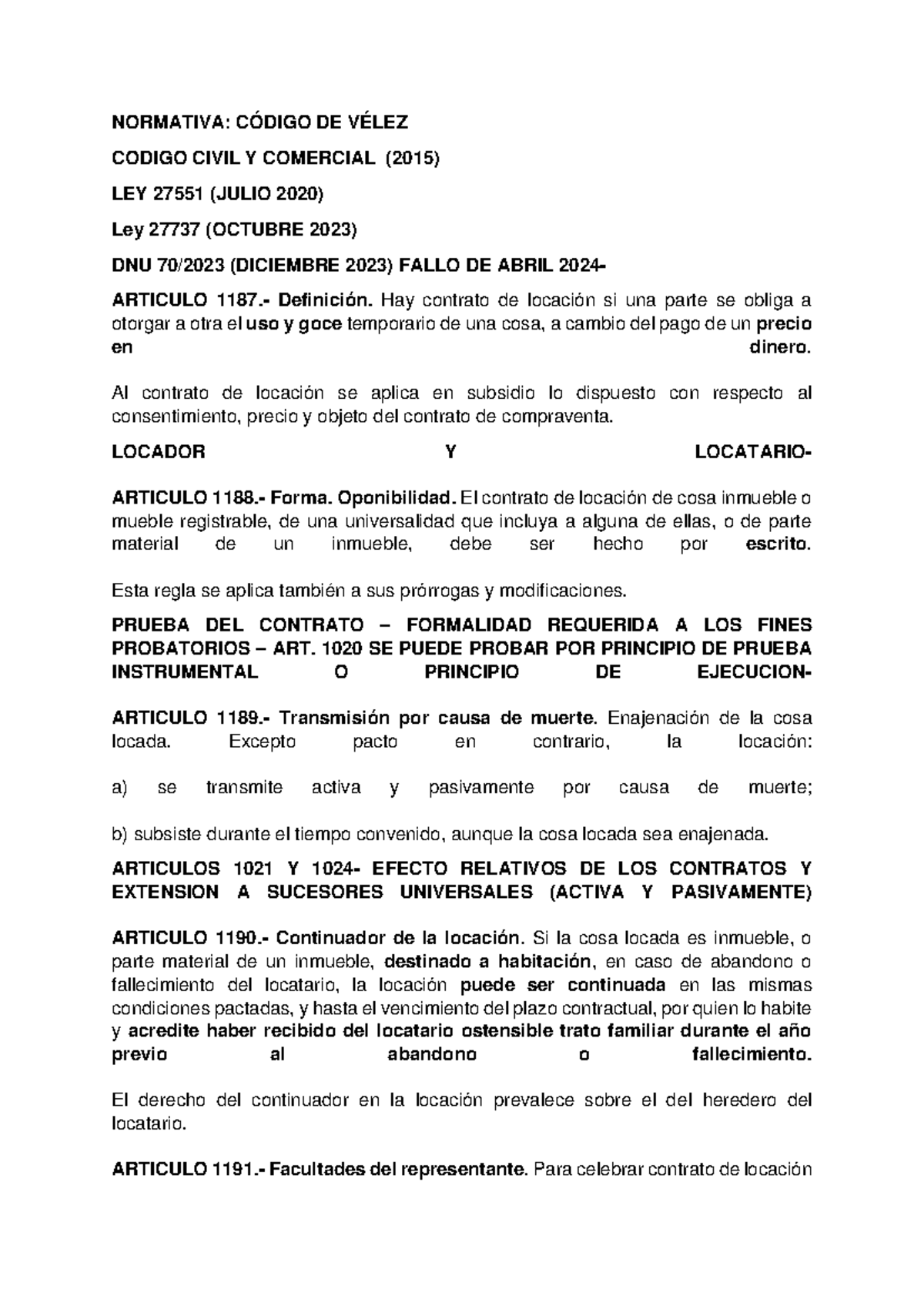 Clase-locacion - cibul - NORMATIVA: CÓDIGO DE VÉLEZ CODIGO CIVIL Y ...