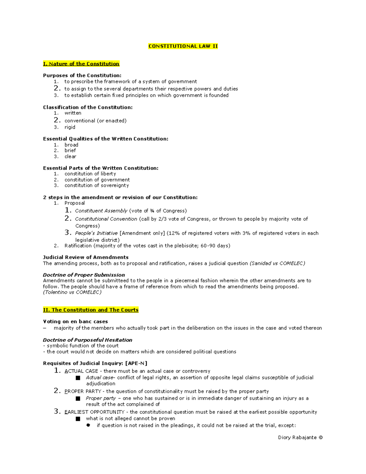 Constitutional Law-2-reviewer 1234 - CONSTITUTIONAL LAW II I. Nature of ...