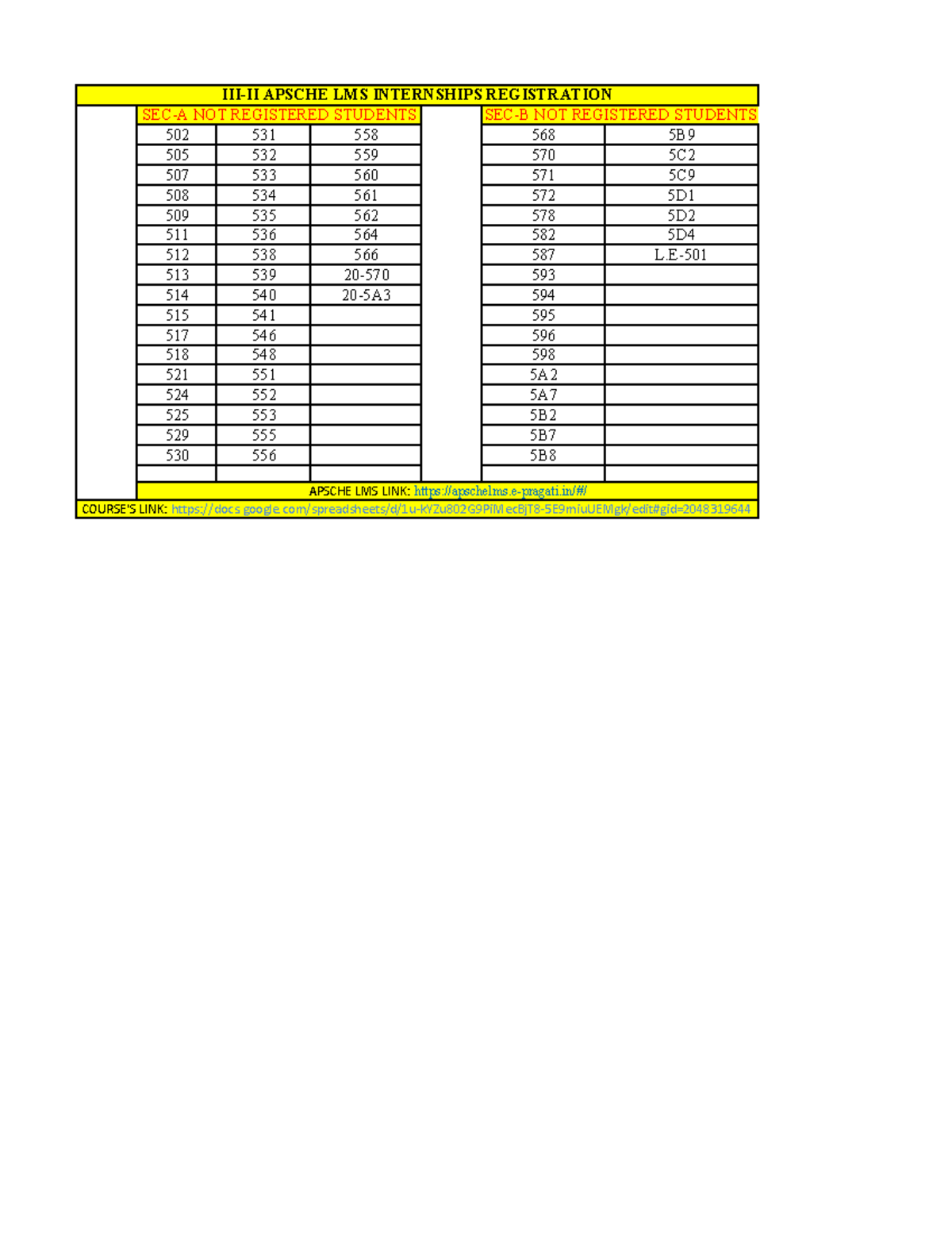 Apsche III II Pending LIST - SEC-B NOT REGISTERED STUDENTS III-II ...