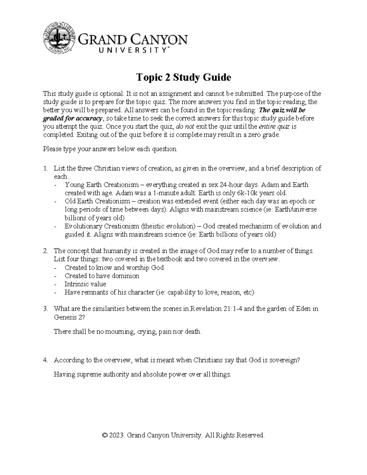 Topic 2 Study Guide - Topic 2 Study Guide This study guide is optional ...