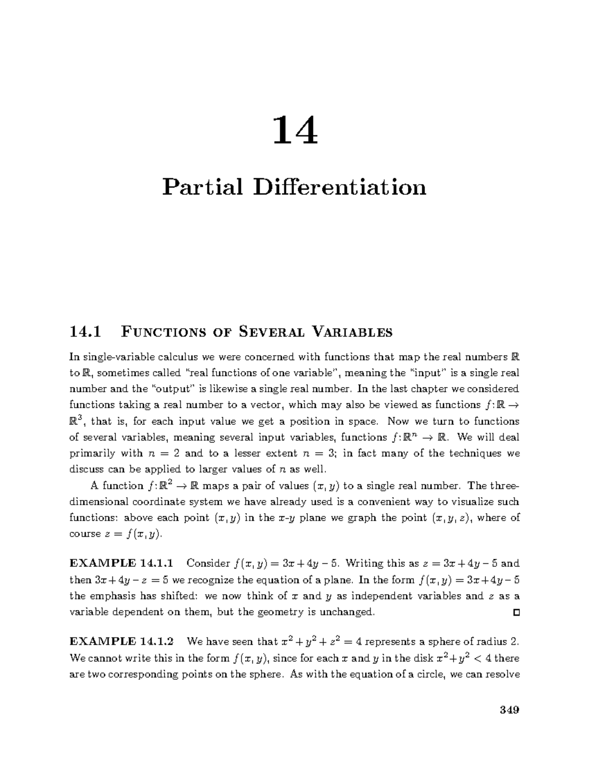 Multivariable 14 Partial Differentiation - 14 Partial Differentiation 14 Fun tions of Several ...