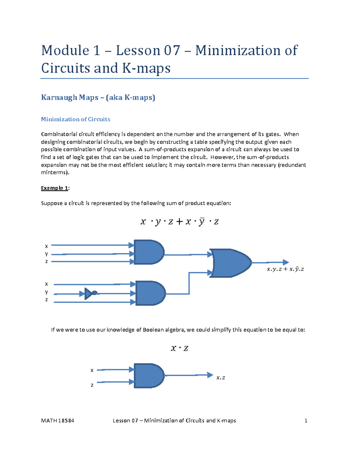 Lesson 1-07 - Minimization of Circuits and K-maps - Module 1 – Lesson ...