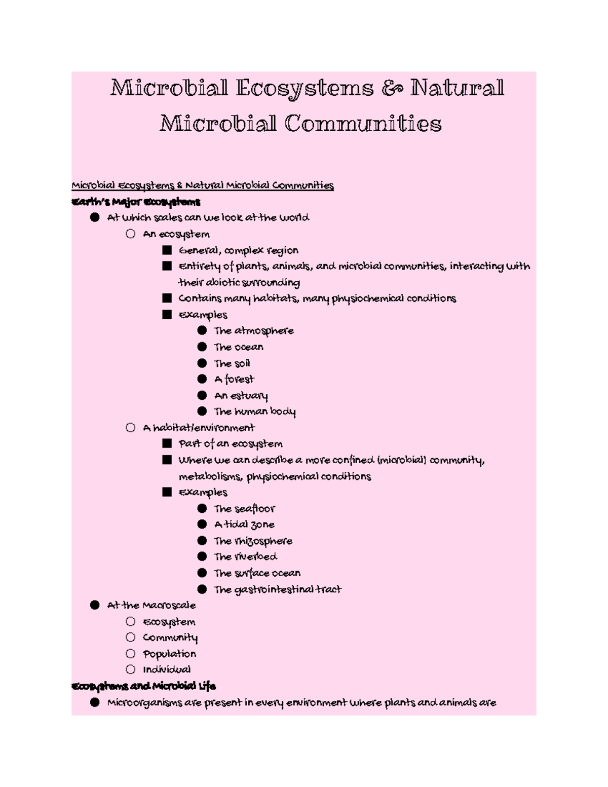 Microbial Ecosystems Natural Microbial Communities - Microbial ...