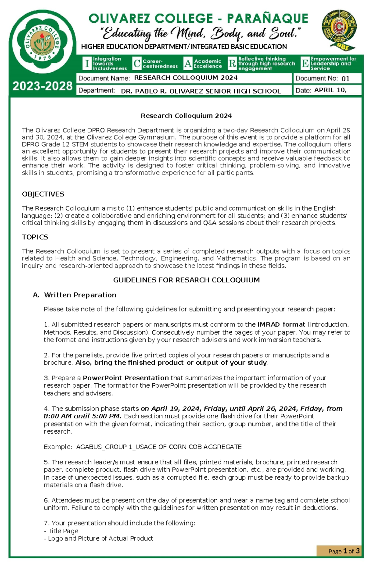 Researchguidelines FOR Resarch Colloquium - RESEARCH COLLOQUIUM 2024 ...