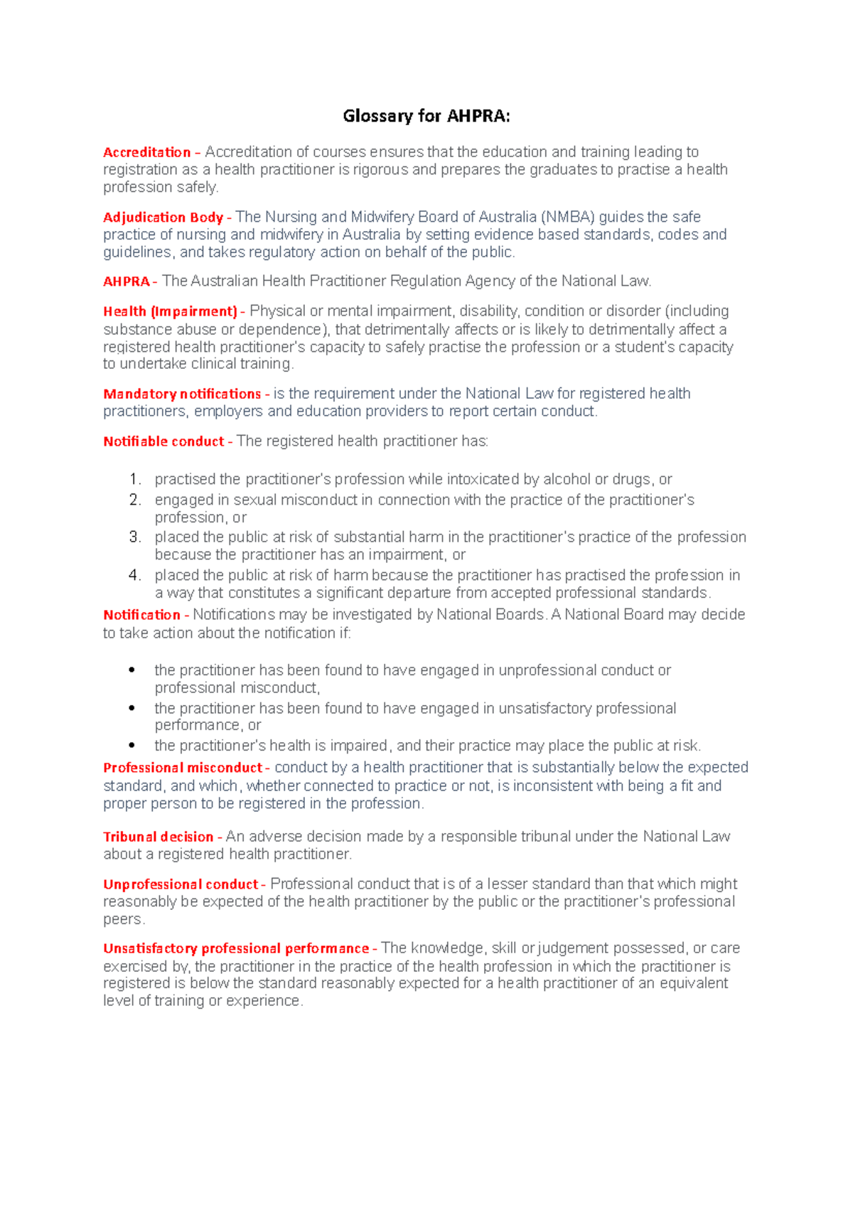 Glossary for Ahpra - Glossary for AHPRA: Accreditation - Accreditation ...