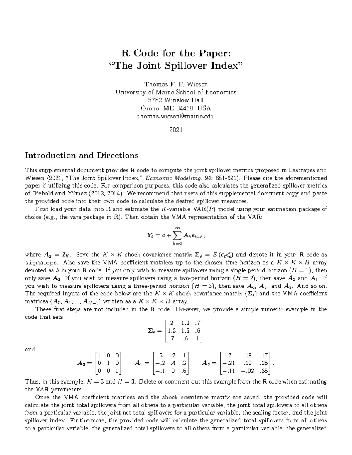 J SOI R code PDF - Corporate Finance - R Code for the Paper: “The Joint ...