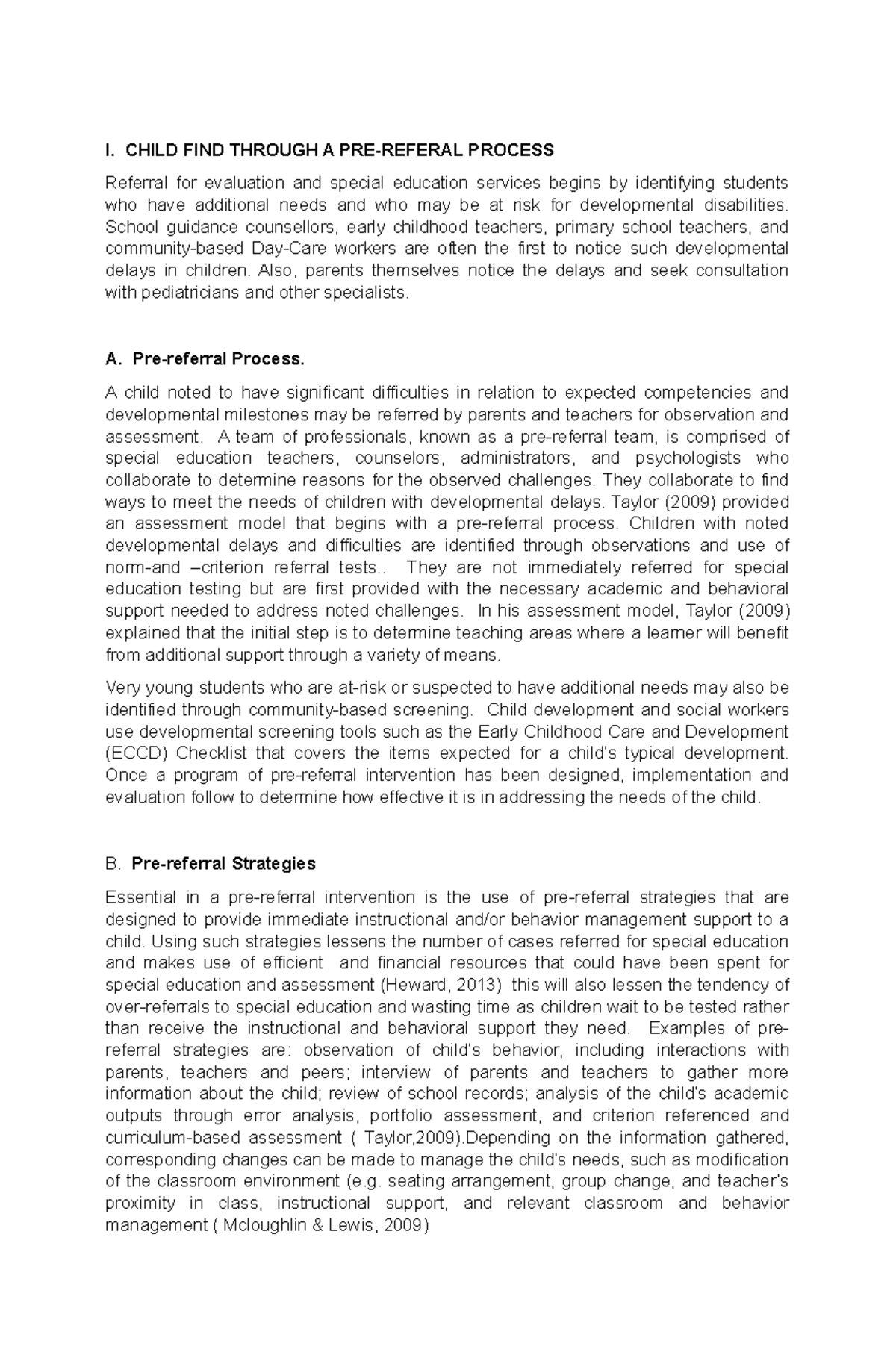 Child FIND Through A Referral Process - I. CHILD FIND THROUGH A PRE ...