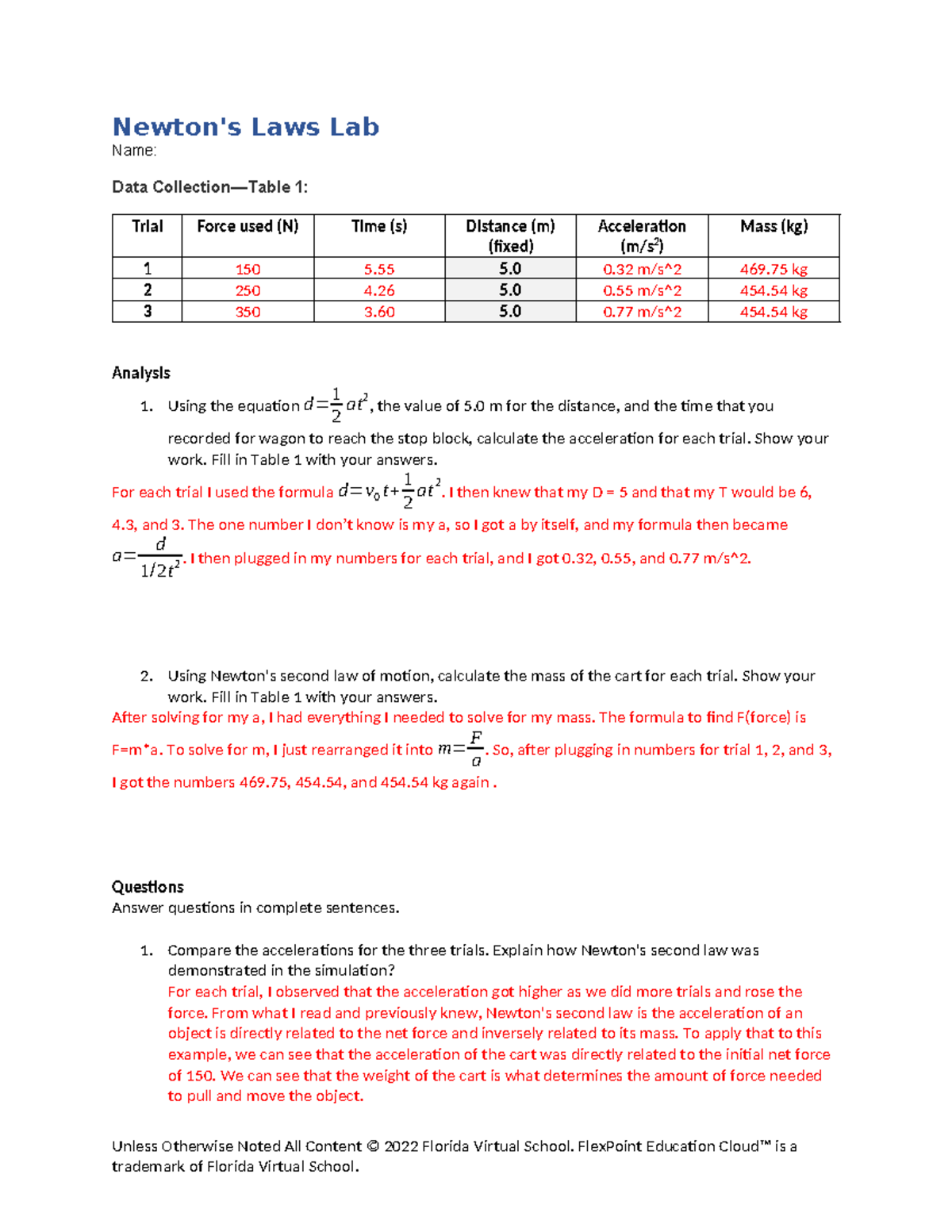 Newtons Laws Lab - Guy-Akisch Bonhomme - Newton's Laws Lab Name: Data ...