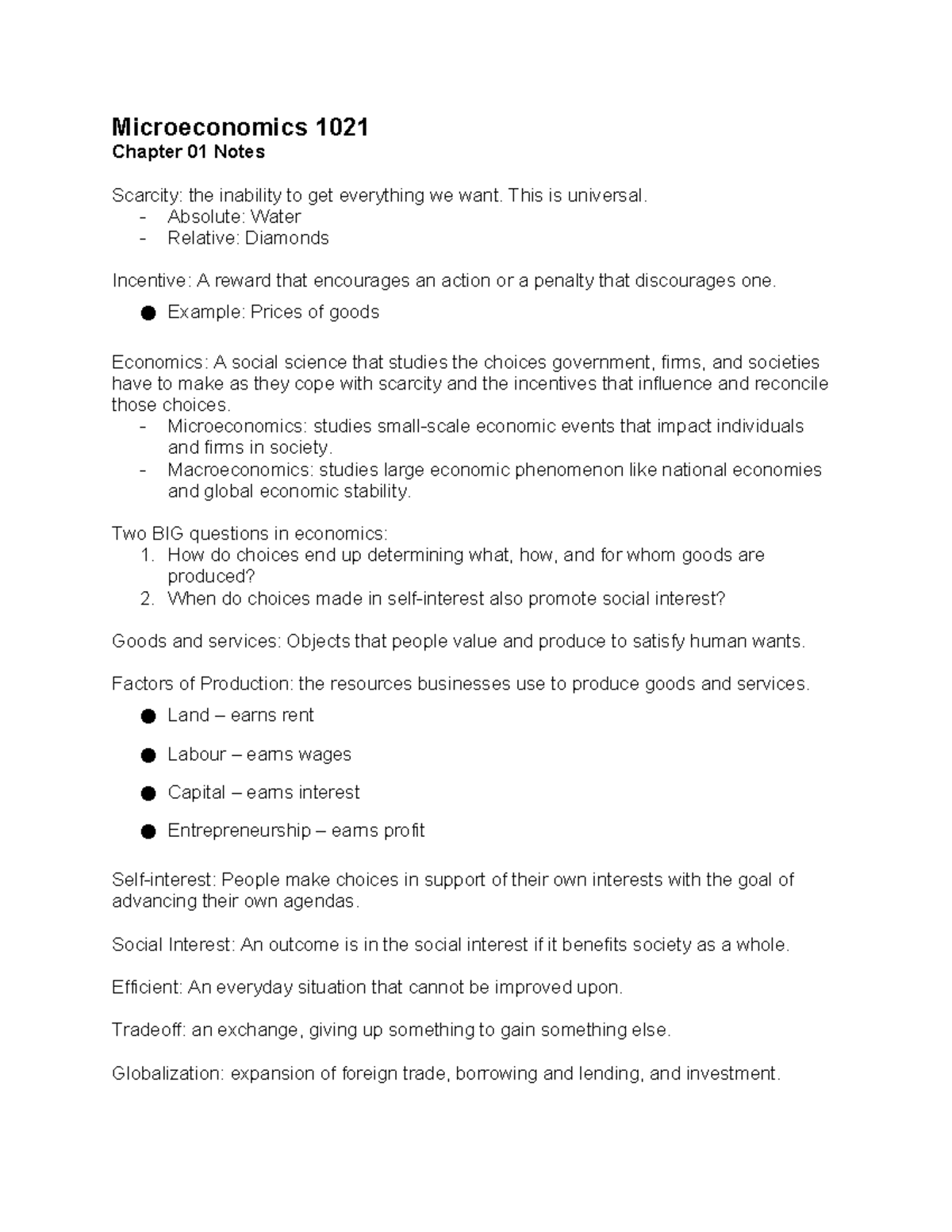 Chapter 1-3 - Notes - Microeconomics 1021 Chapter 01 Notes Scarcity ...