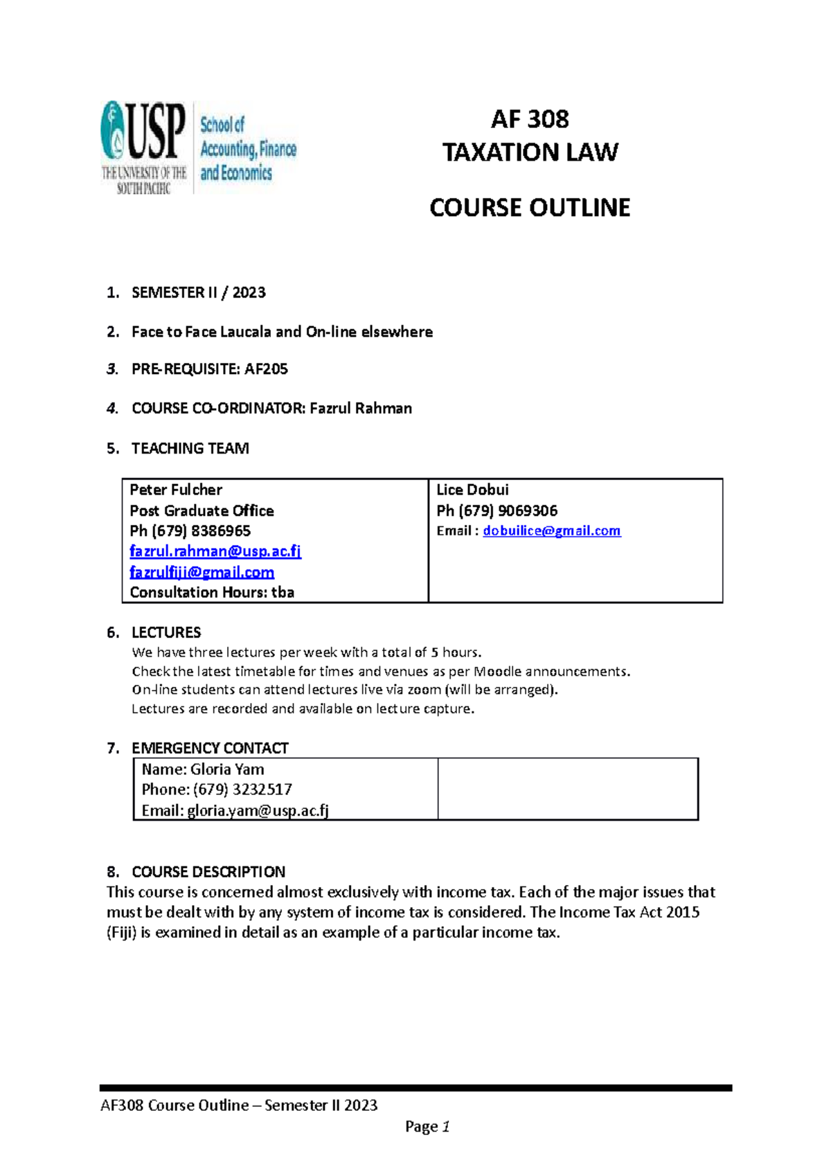 Course Outline 2023 - Draft - financial maths - USP - Studocu