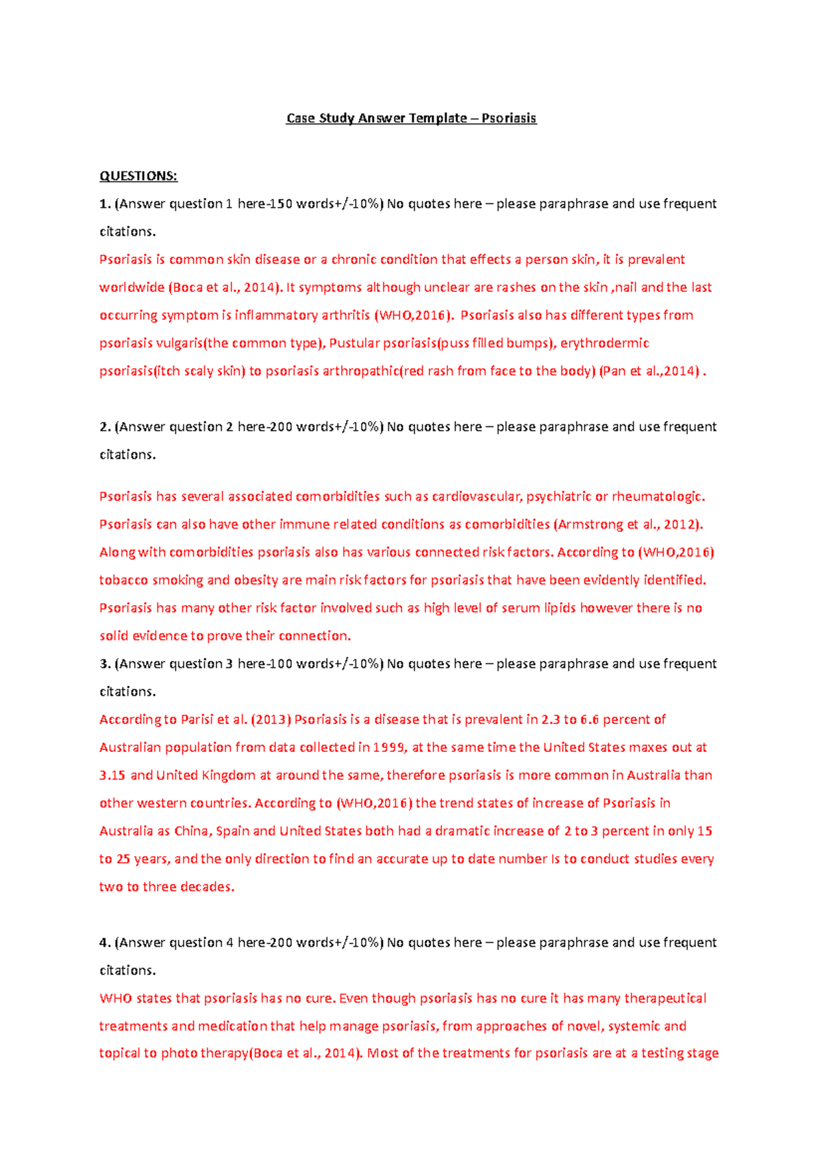 Psoriasis case study, - Case Study Answer Template – Psoriasis ...