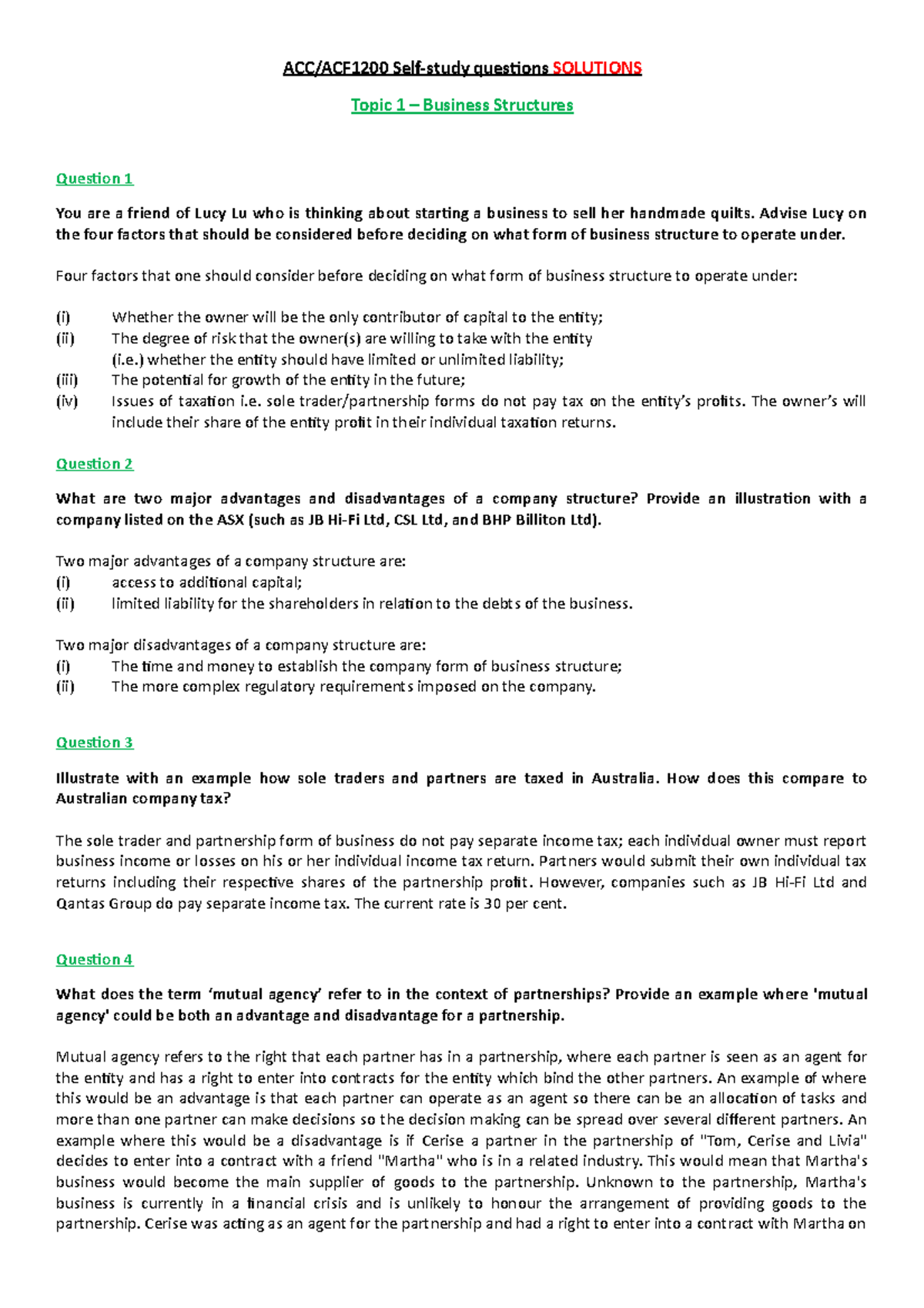 ACC ACF1200 Topic 1 Solutions to Questions for self-study - ACC/ACF1200 ...