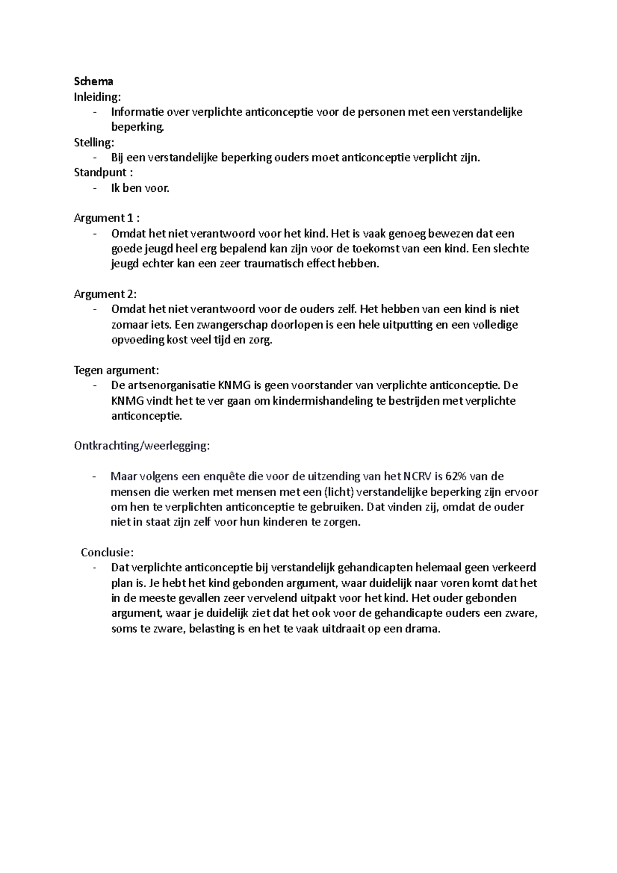 Revisie anticonceptie betoog 1 - Schema Inleiding: - Informatie over ...