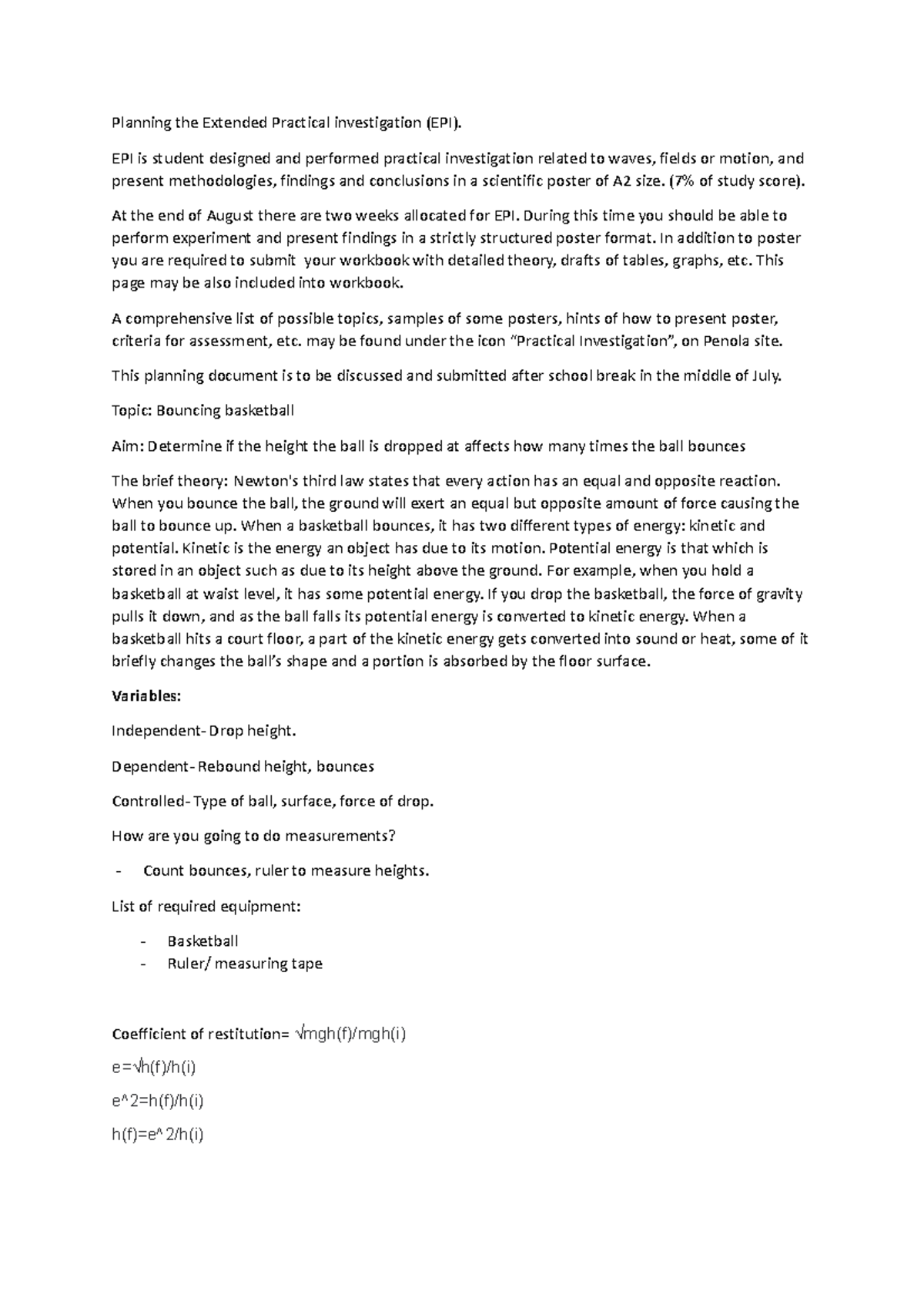 Planning physics - practical example - Planning the Extended Practical ...