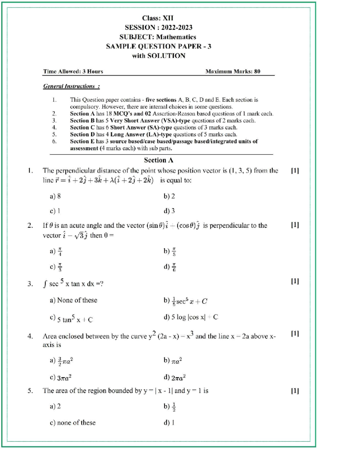 Sample Paper Maths 13 - Mathematics-I - Studocu
