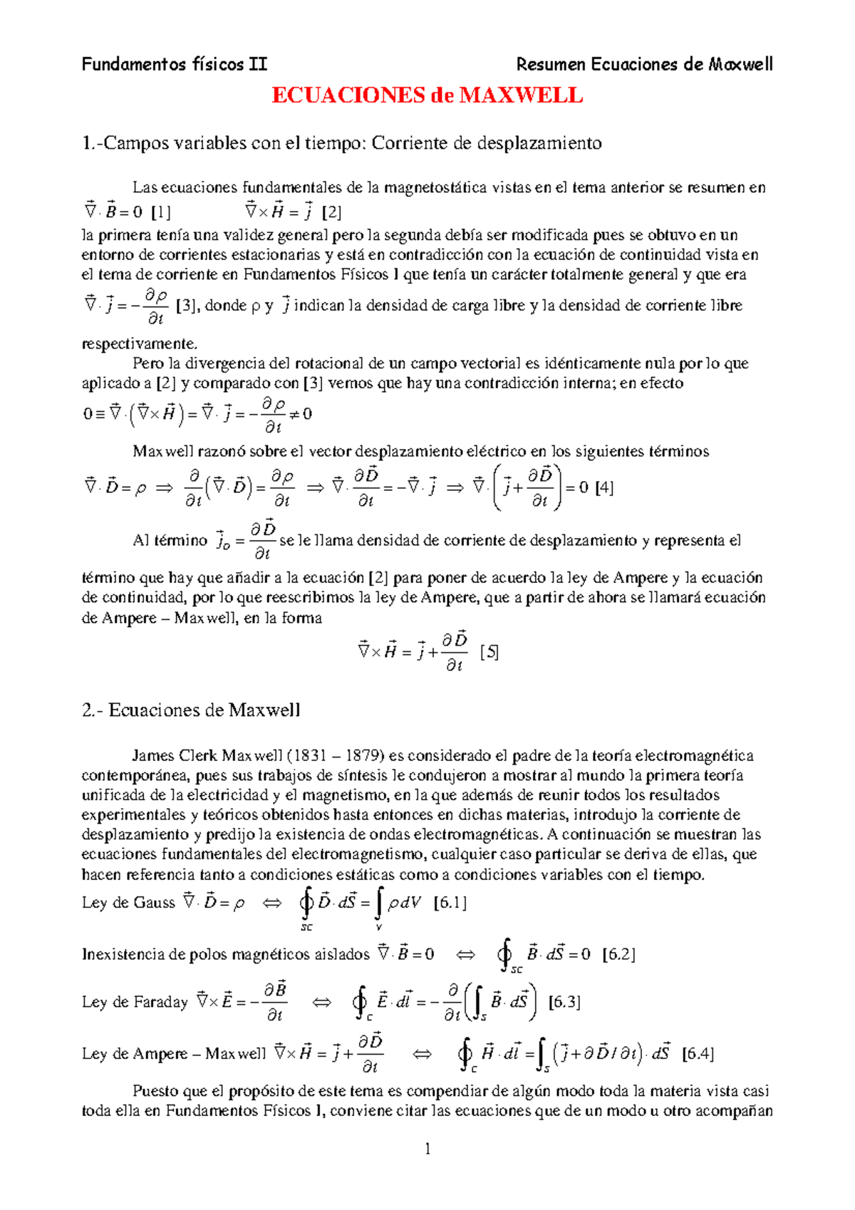 Ecuaciones Maxwell - Electrónica - Fundamentos físicos II Resumen Ecuaciones de Maxwell ...