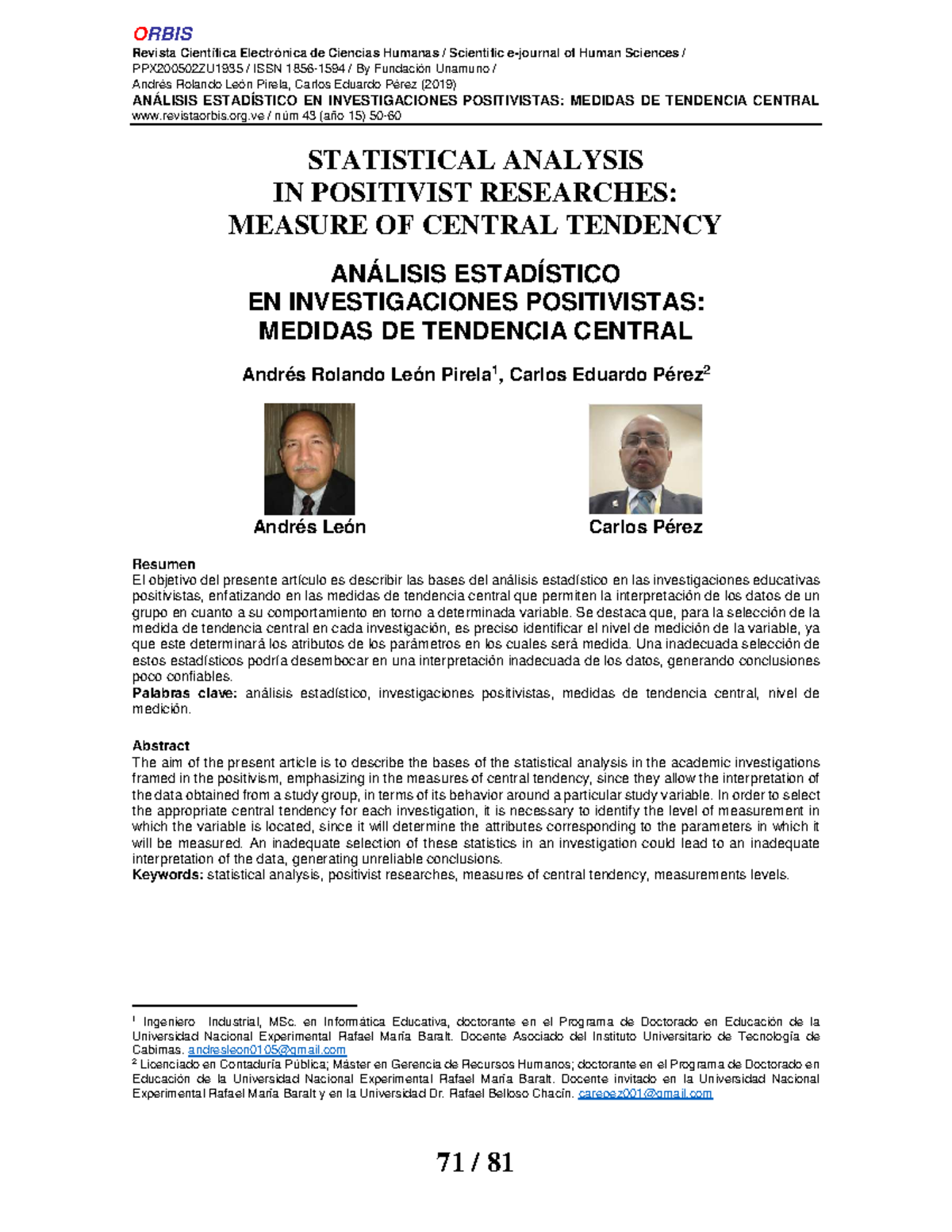 Analisis Estadistico En Investigaciones Positivistas - Revista Científica Electrónica de ...
