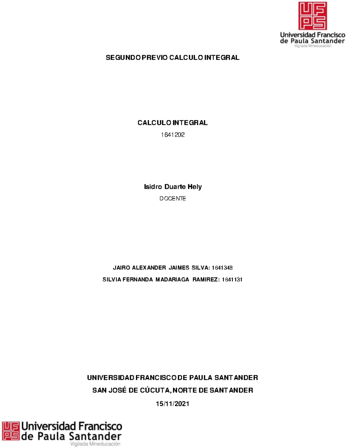 previo calculo integral - SEGUNDO PREVIO CALCULO INTEGRAL CALCULO ...