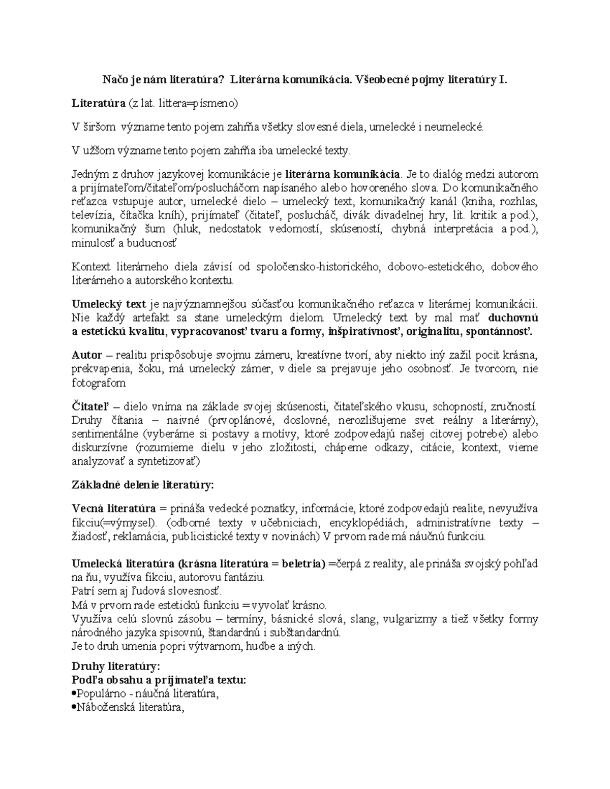Literarnakomunikacia vseobecnepojmy 1 - Načo je nám literatúra ...