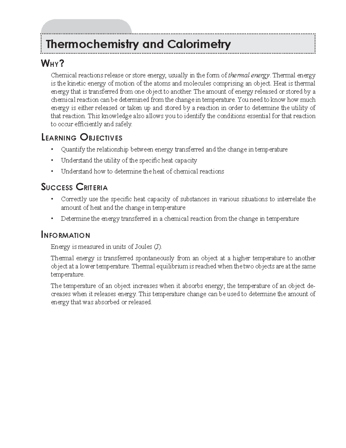 6 1-thermochem - Assignment for chem - WHY? Chemical reactions release ...