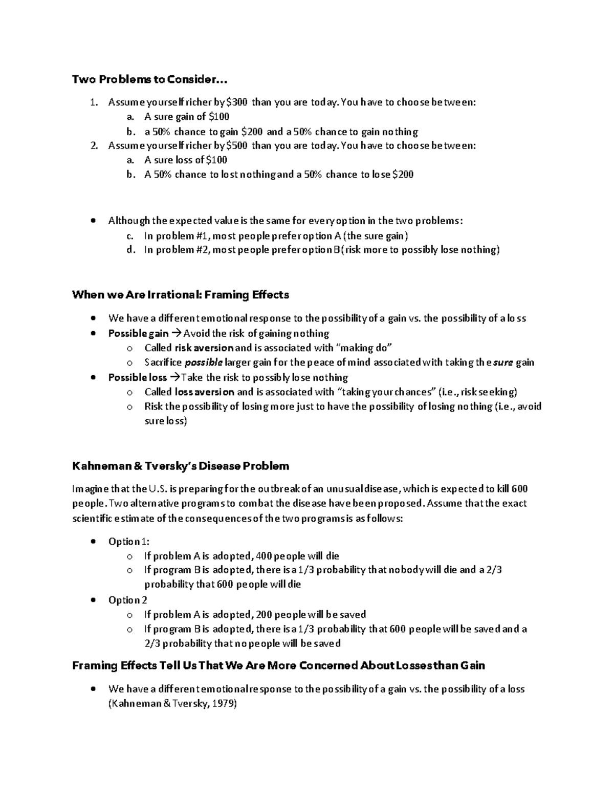Decision Making 2 Cognition Lecture Notes W Mski Two Problems To Consider Assume