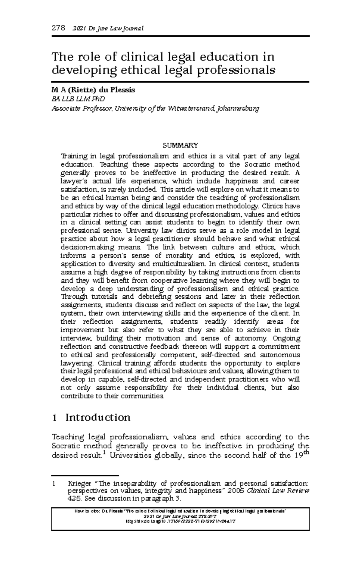 Clinical - Research purposes - 278 2021 De Jure Law Journal The role of ...