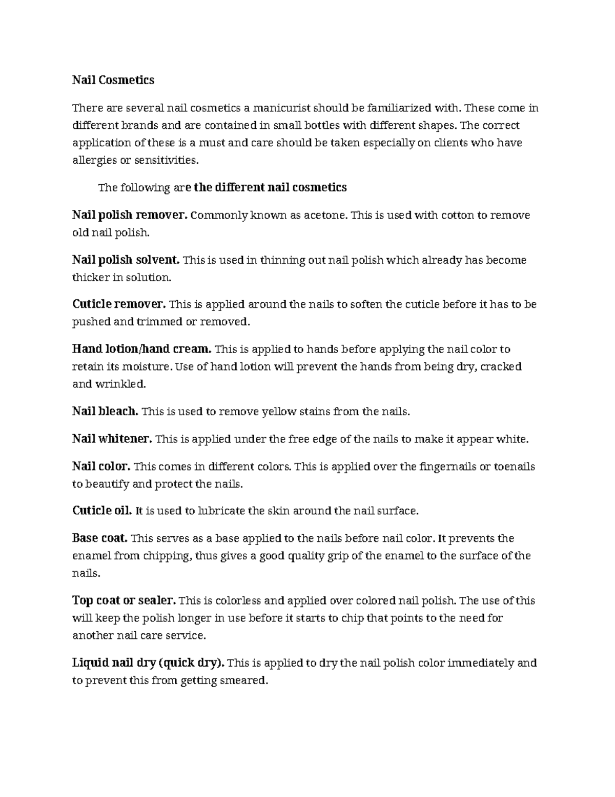 Nail Cosmetics - Summary BEED - Major in General Education - Nail ...