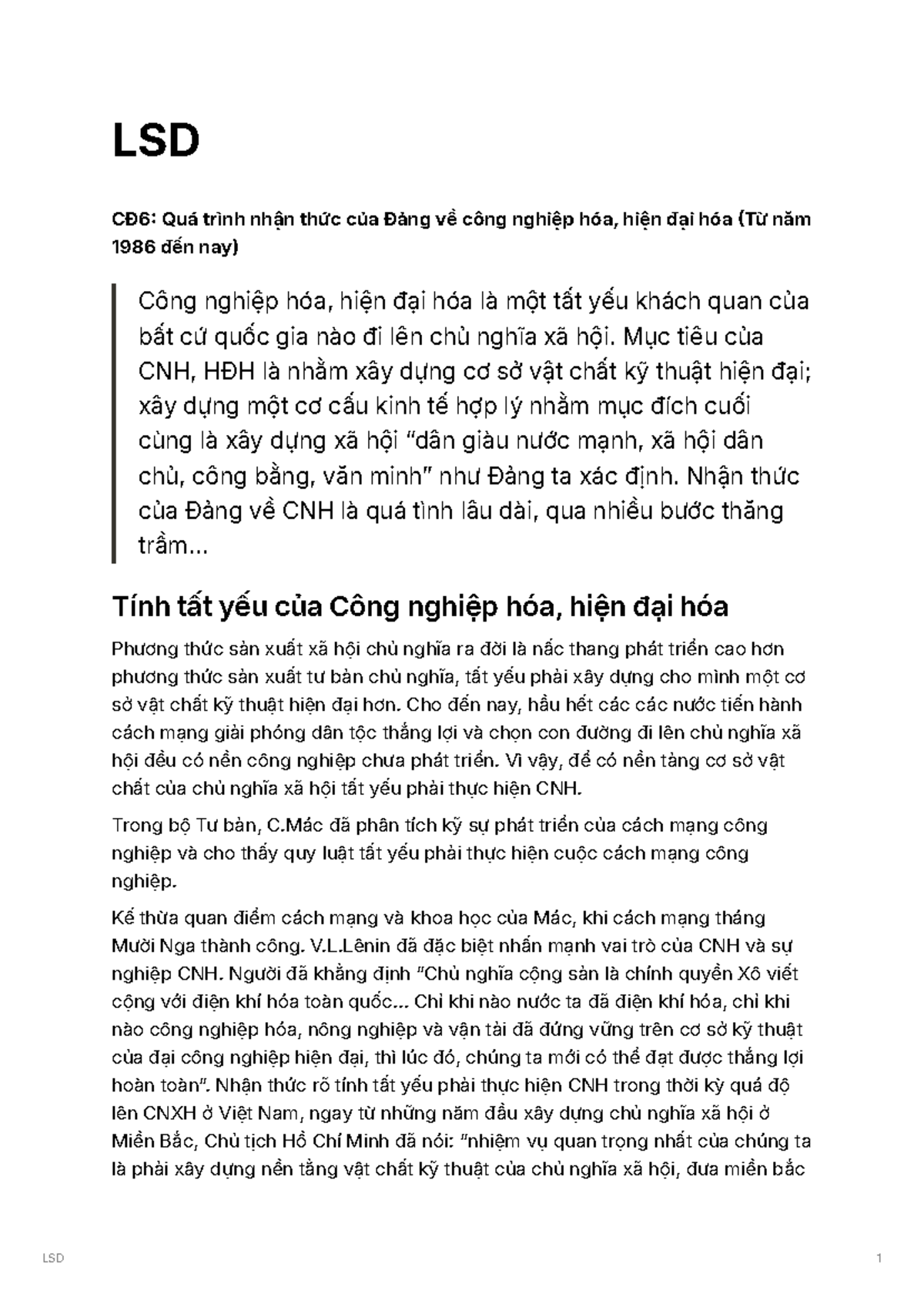 LSD SCR - LSD SCR - LSD CĐ6 Quá trình nhận thức của Đảng về công nghiệp hóa, hiện đại hóa Từ năm ...